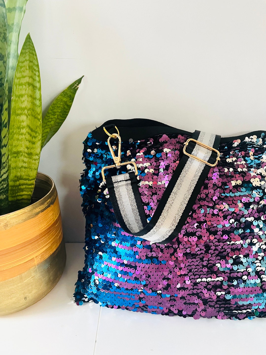 Recycled Sequin Festival Bag - Turquoise, Silver and Purple Ombre - Etsy