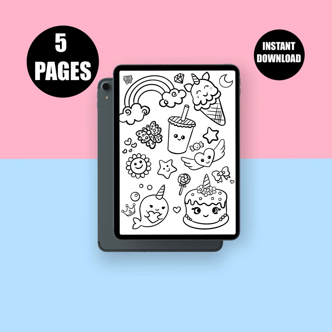 5 Cute Unicorn Coloring Pages for Kids Coloring Book for - Etsy