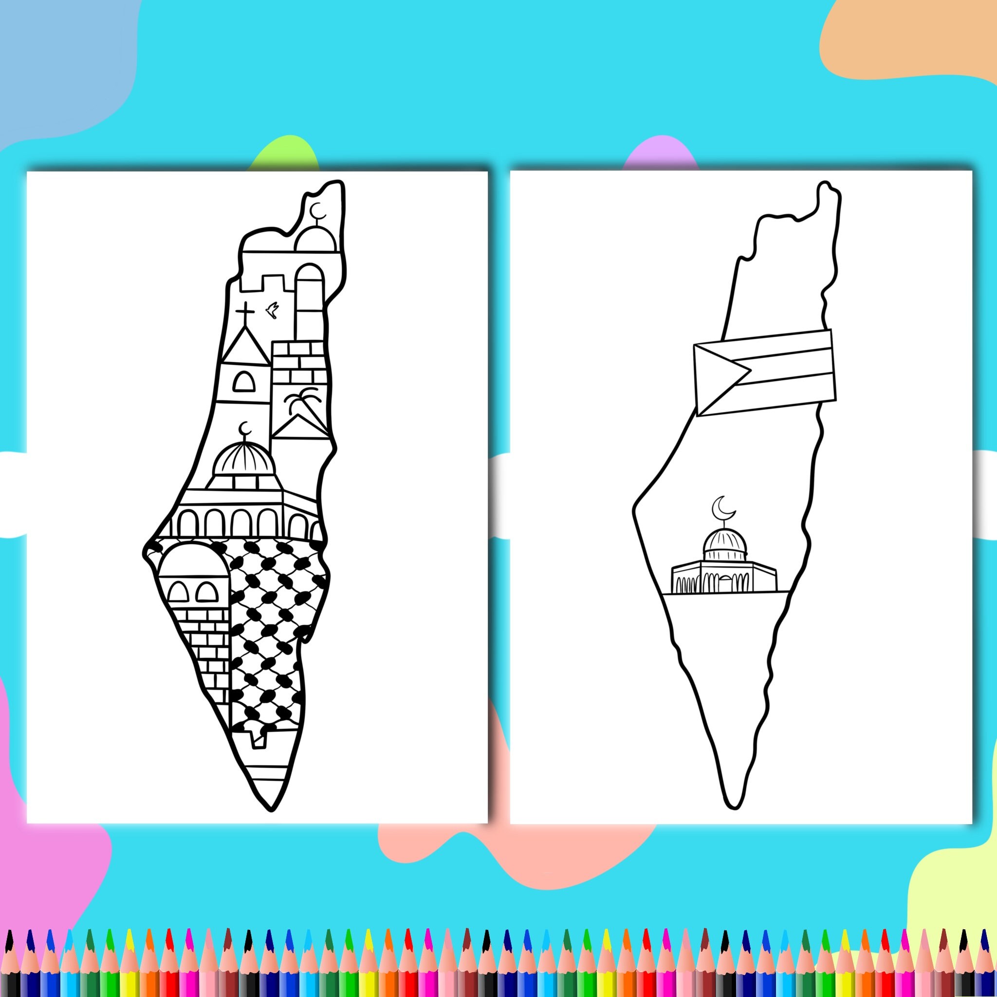 Printable Palestine Jpeg Coloring Pages Downloadable Digital - Etsy