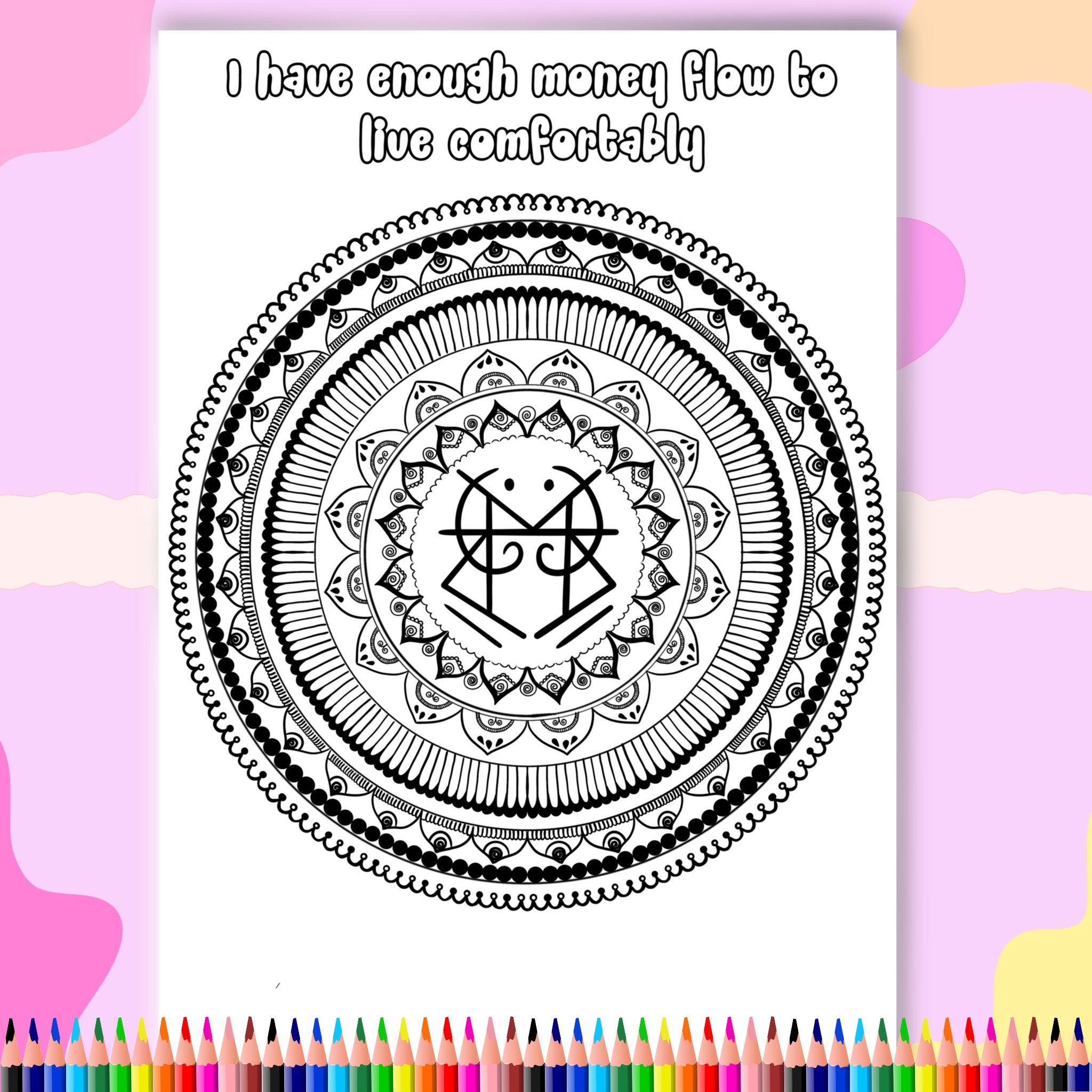 Money Mandala Coloring Page, Mandala Seal Spell, Money Manifestation ...