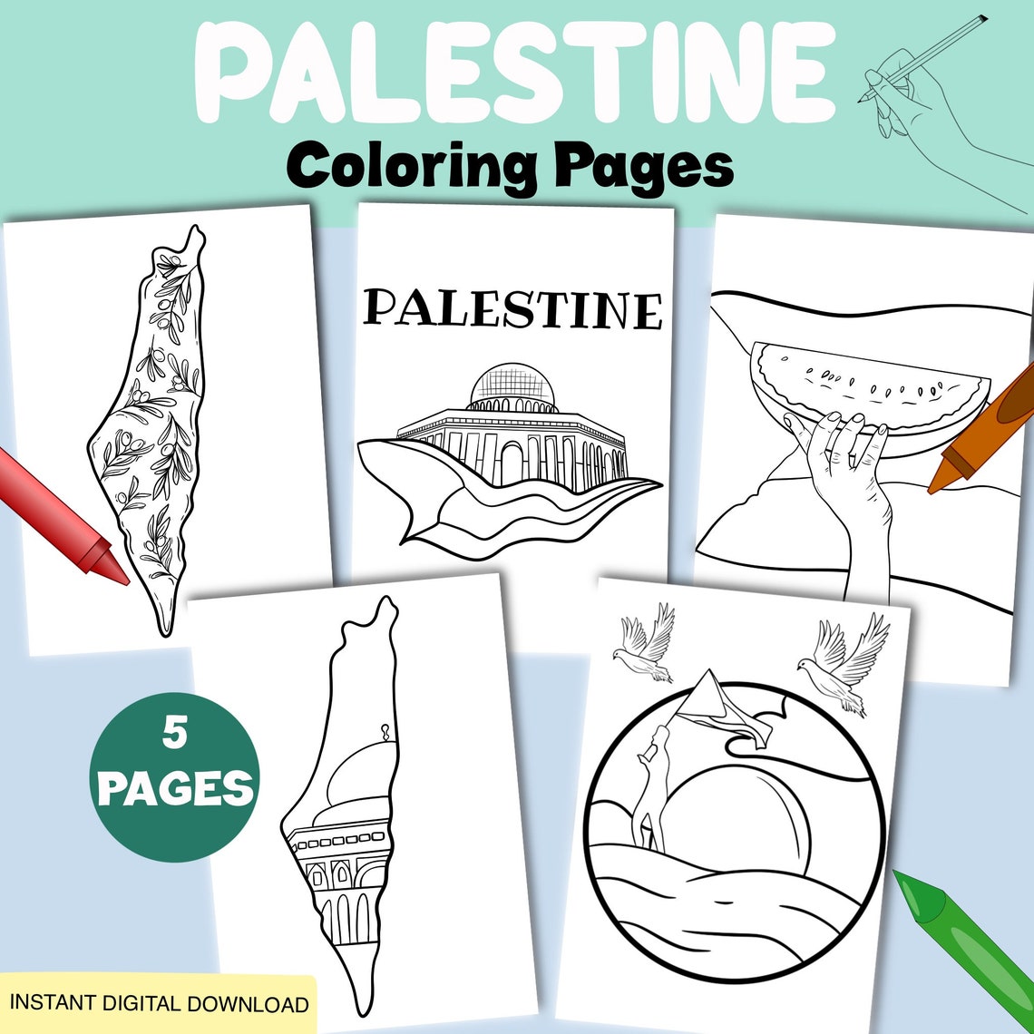 Printable Palestine Jpeg Coloring Pages Downloadable Digital Palestine