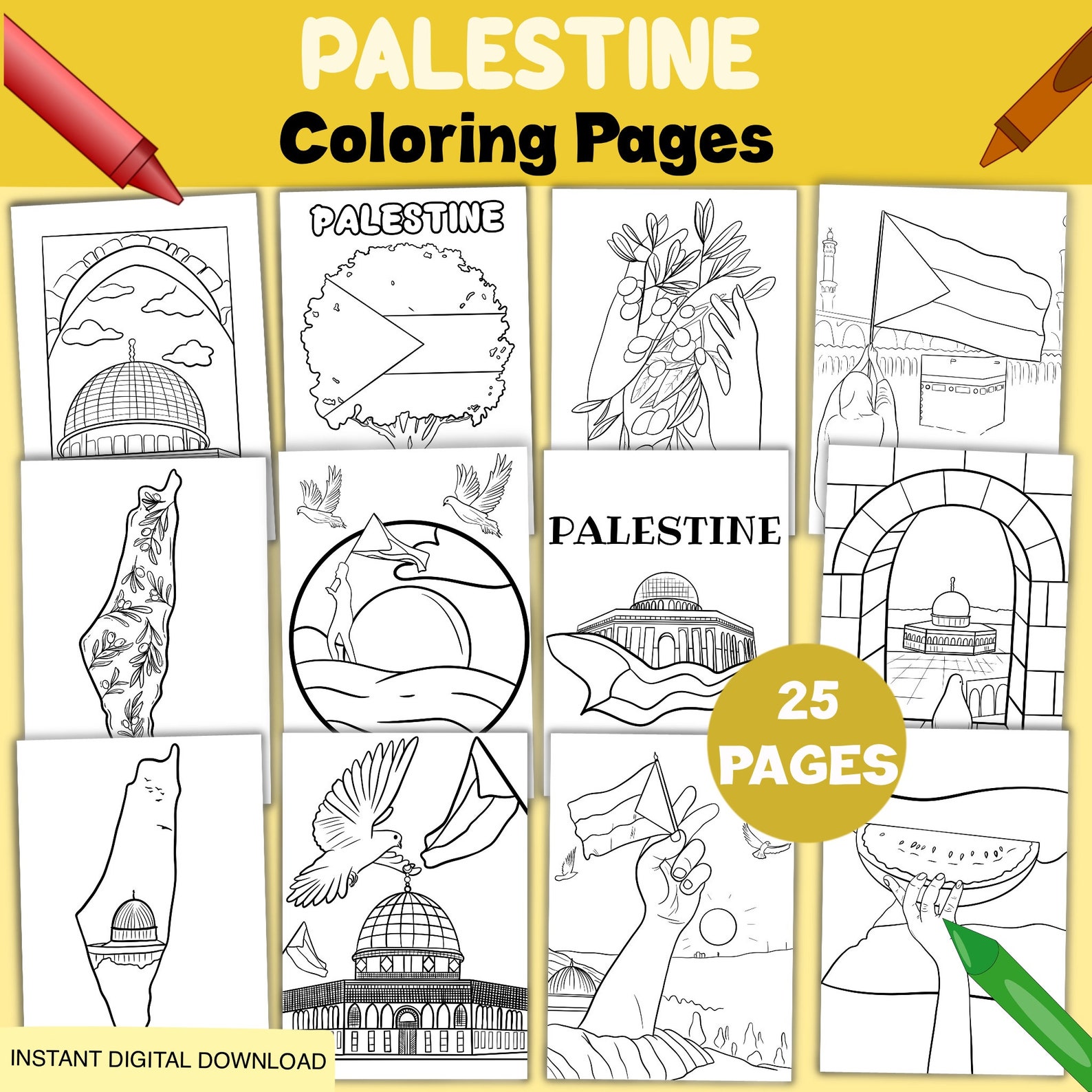 Palestine Coloring Pages, Map of Gaza, Islamic Art (digital Download ...