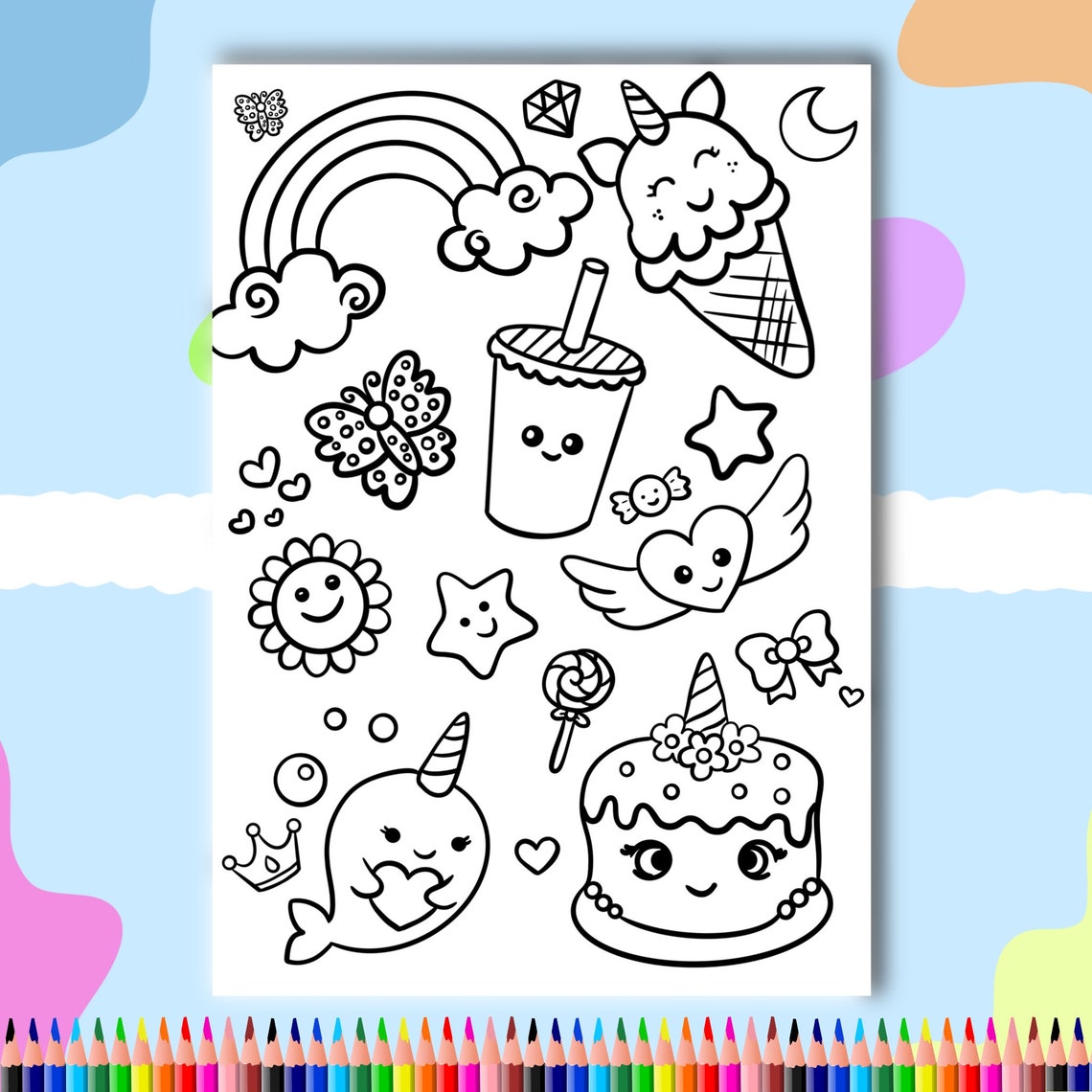 5 Cute Unicorn Coloring Pages for Kids Coloring Book for - Etsy