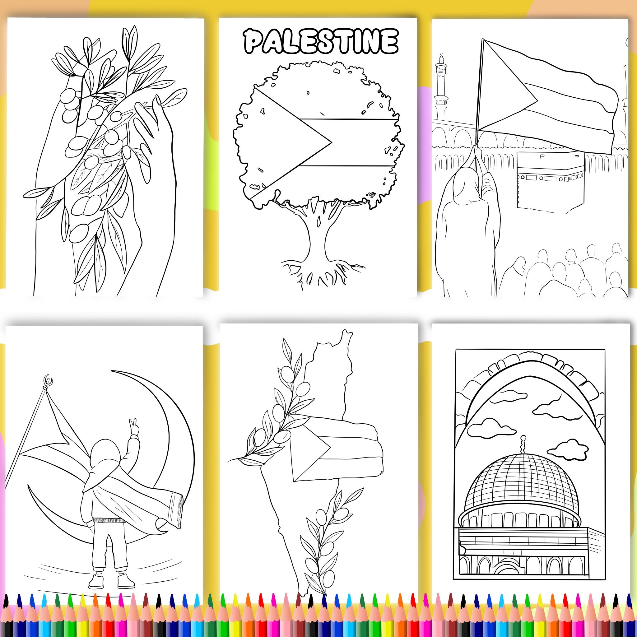 Palestine Coloring Pages, Map of Gaza, Islamic Art (digital Download ...