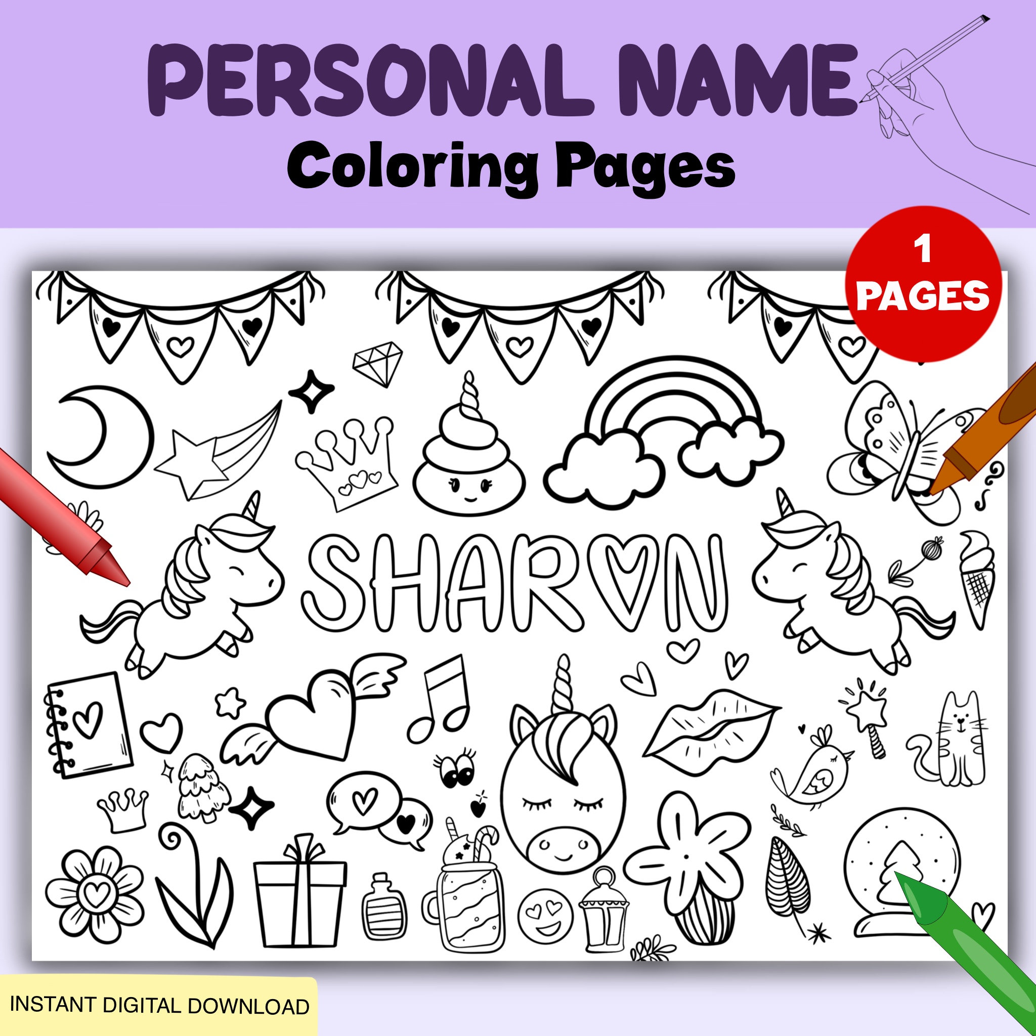 Custom Unicorn Coloring Page, Custom Name Art, Personalized Coloring ...