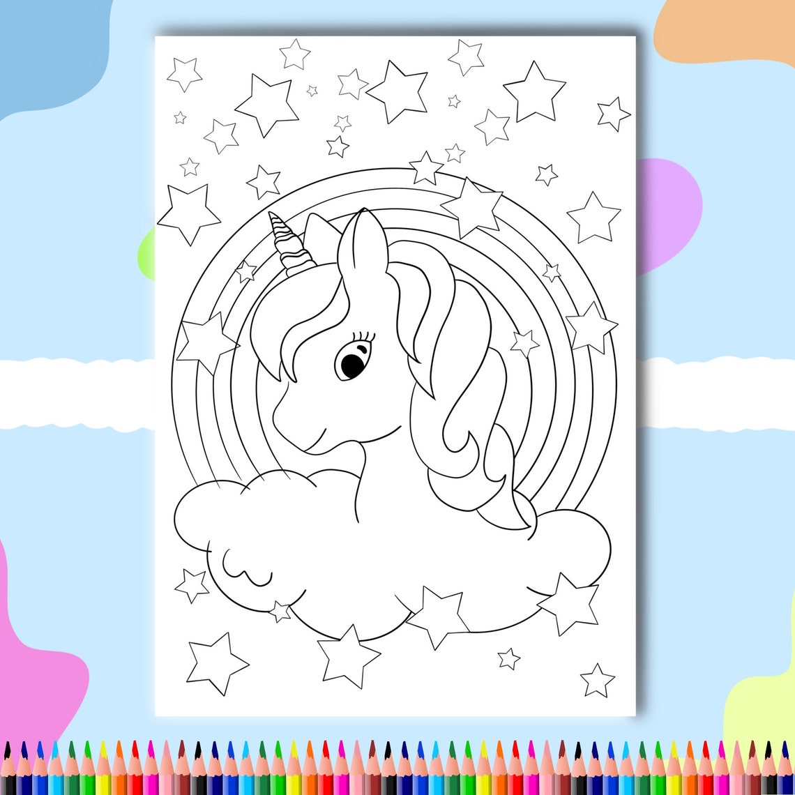 5 Cute Unicorn Coloring Pages for Kids Coloring Book for - Etsy