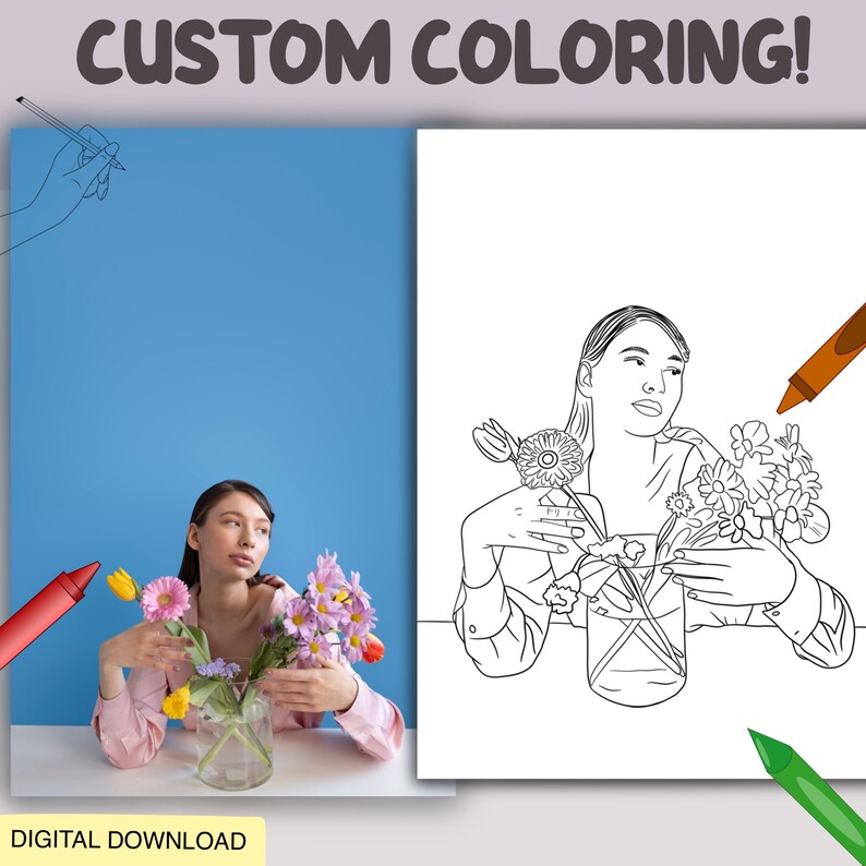 Custom Portrait Drawing, Personalized Digital Coloring Page ...