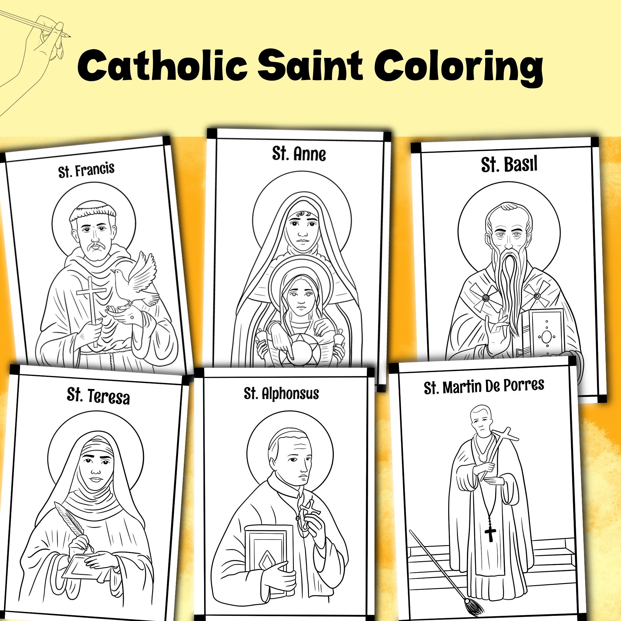 Catholic Saints Coloring Activity, Printable Saints Coloring Pages ...