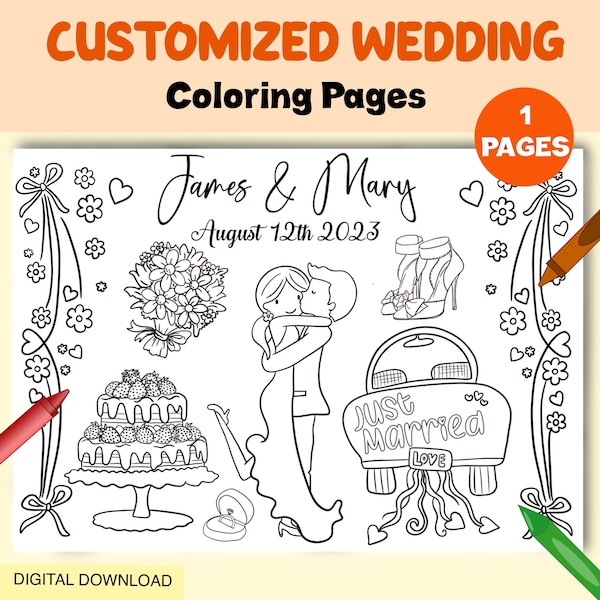 Bride and Groom Coloring Pages - Etsy