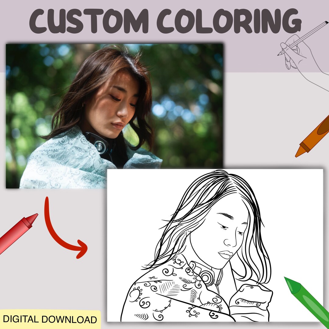 Custom Portrait Drawing, Personalized Digital Coloring Page ...