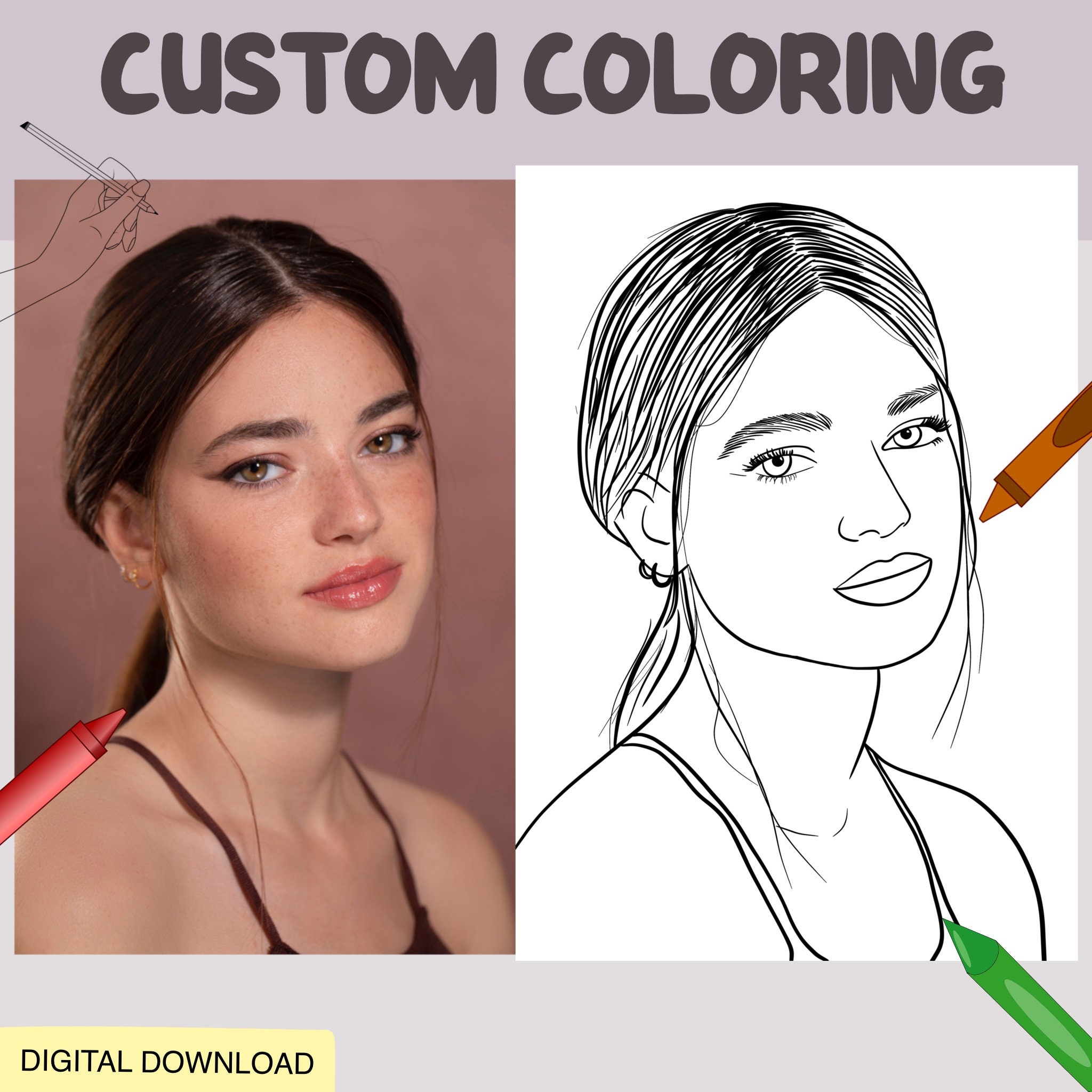 Custom Portrait Drawing, Personalized Digital Coloring Page ...