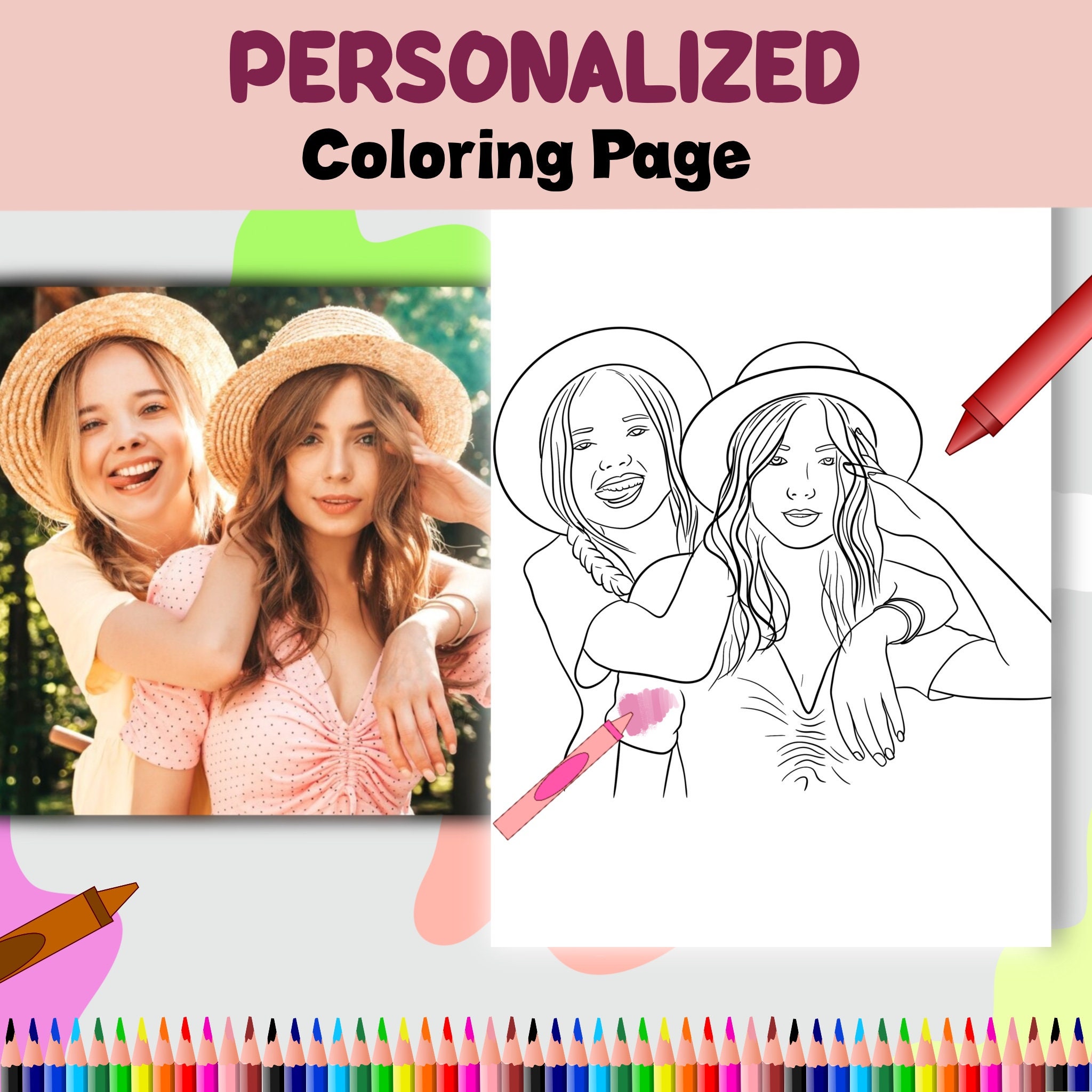 Custom Coloring Page Pack, Digital Personalized Coloring Book, Hand ...