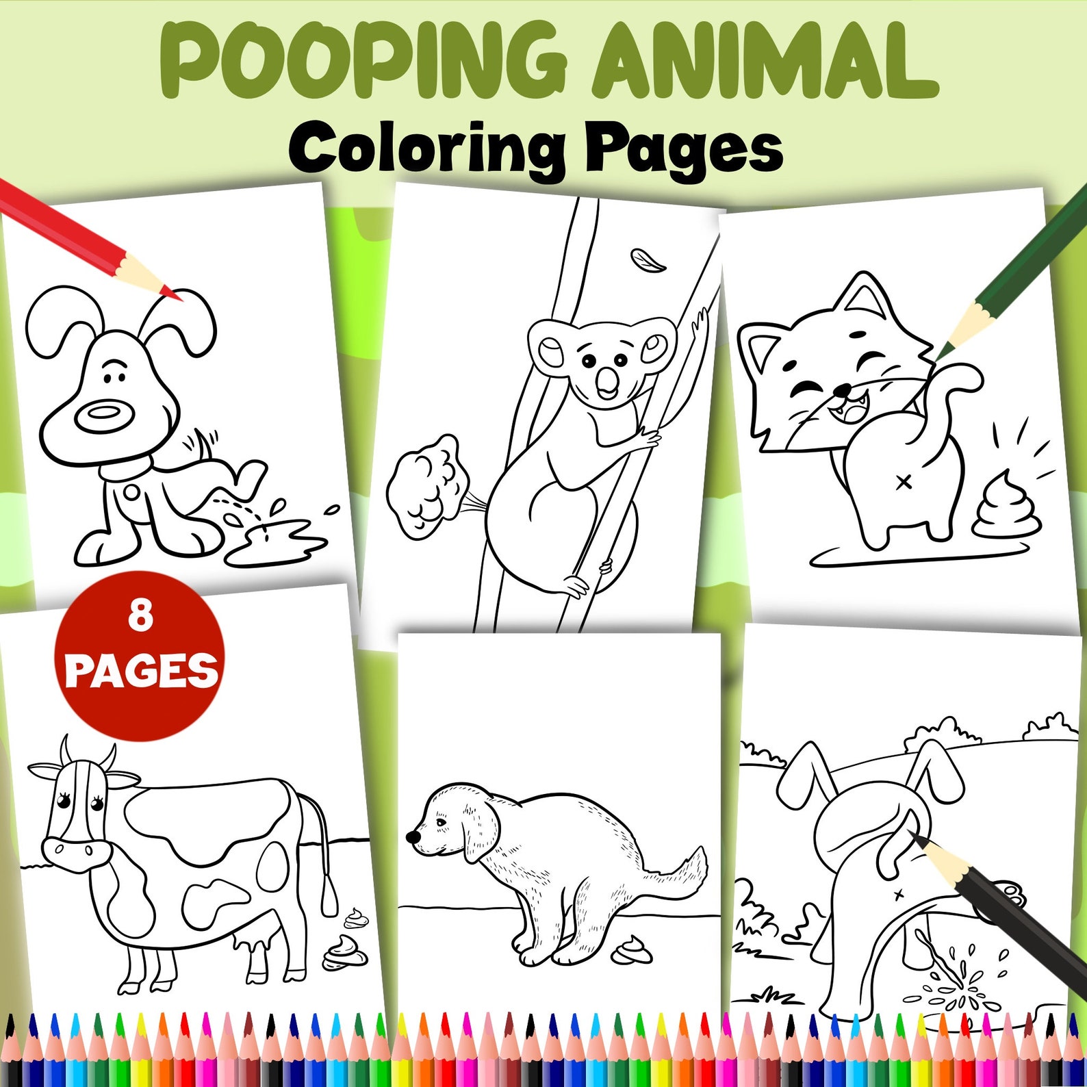 Pooping Animals Coloring Book, Funny Printable Activity (jpeg Download ...
