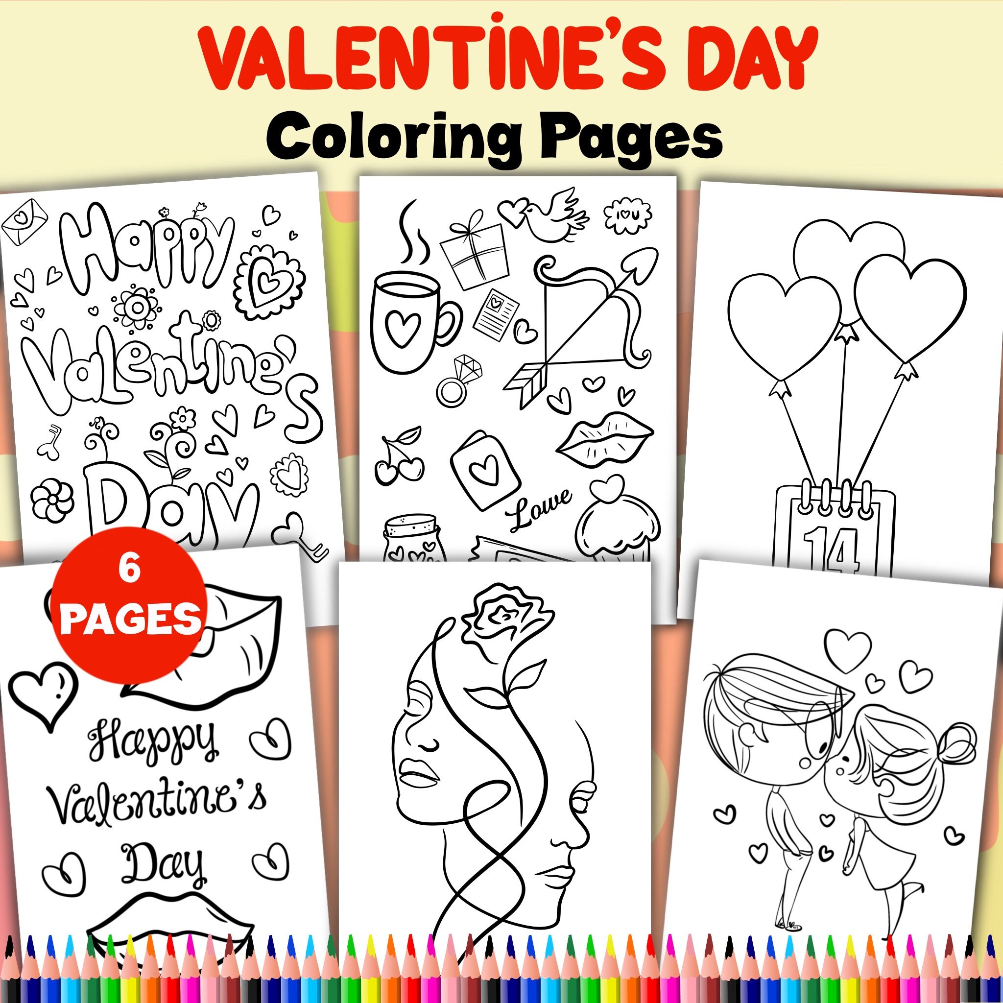 Valentine's Day Digital Coloring Book, Valentine's Day Coloring ...