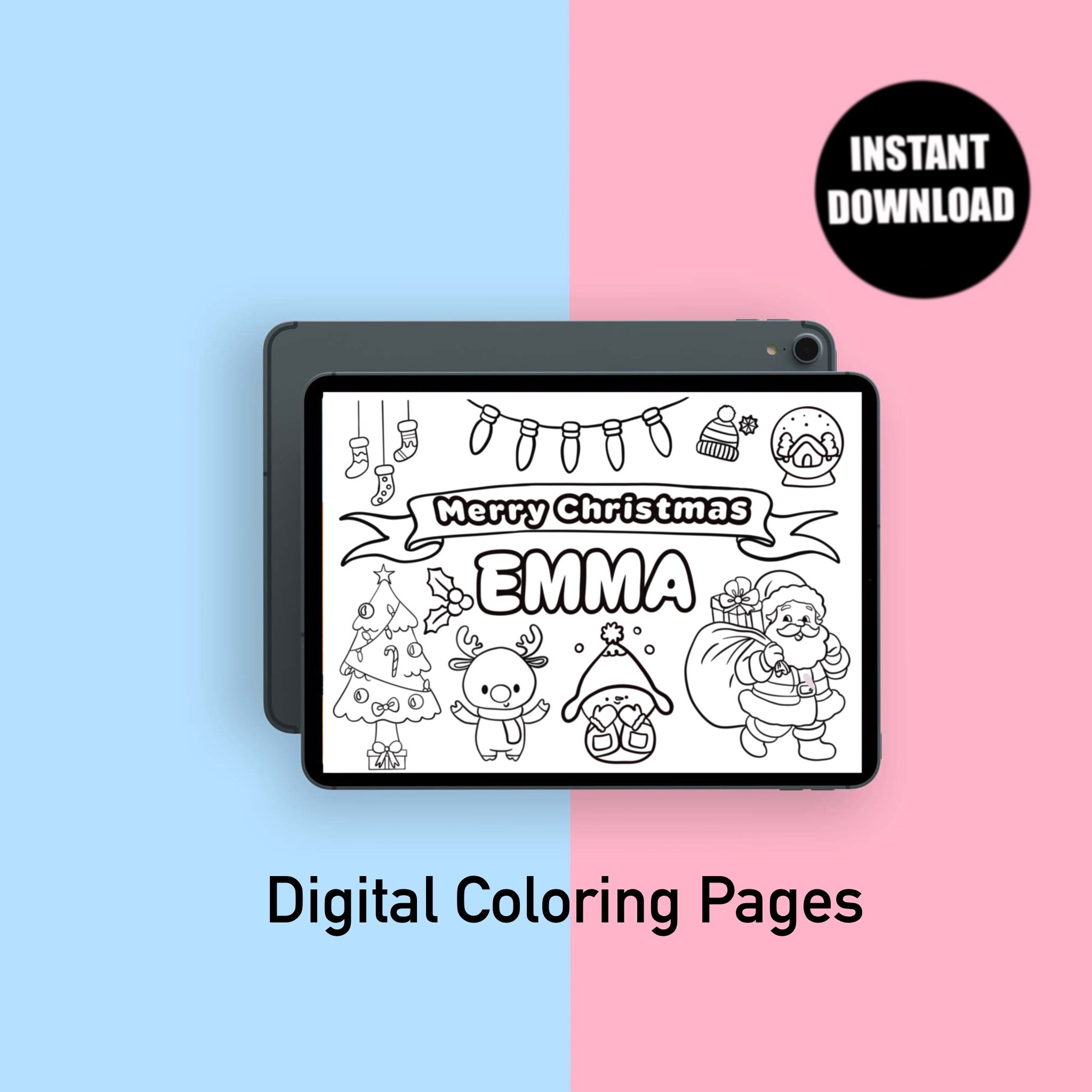 Personalized Christmas Name Coloring Pages, Santa Art (digital Download ...