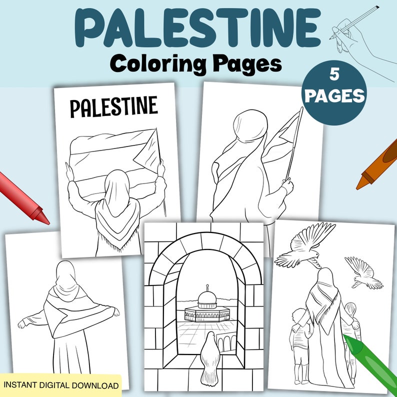 Palestinian Flag Coloring Page, Hand Drawn Gaza,printable Palestine ...