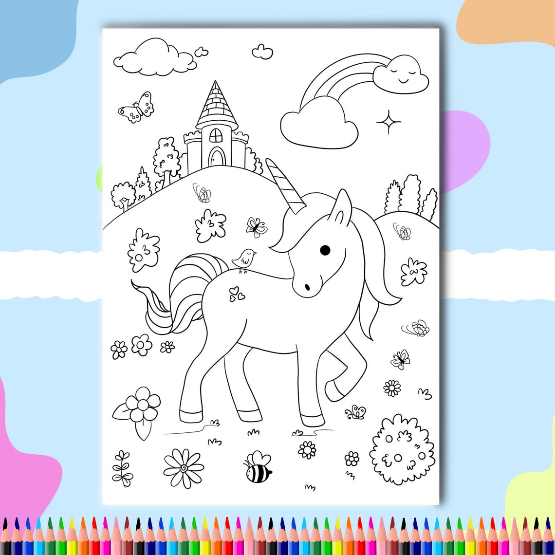 5 Cute Unicorn Coloring Pages for Kids Coloring Book for - Etsy
