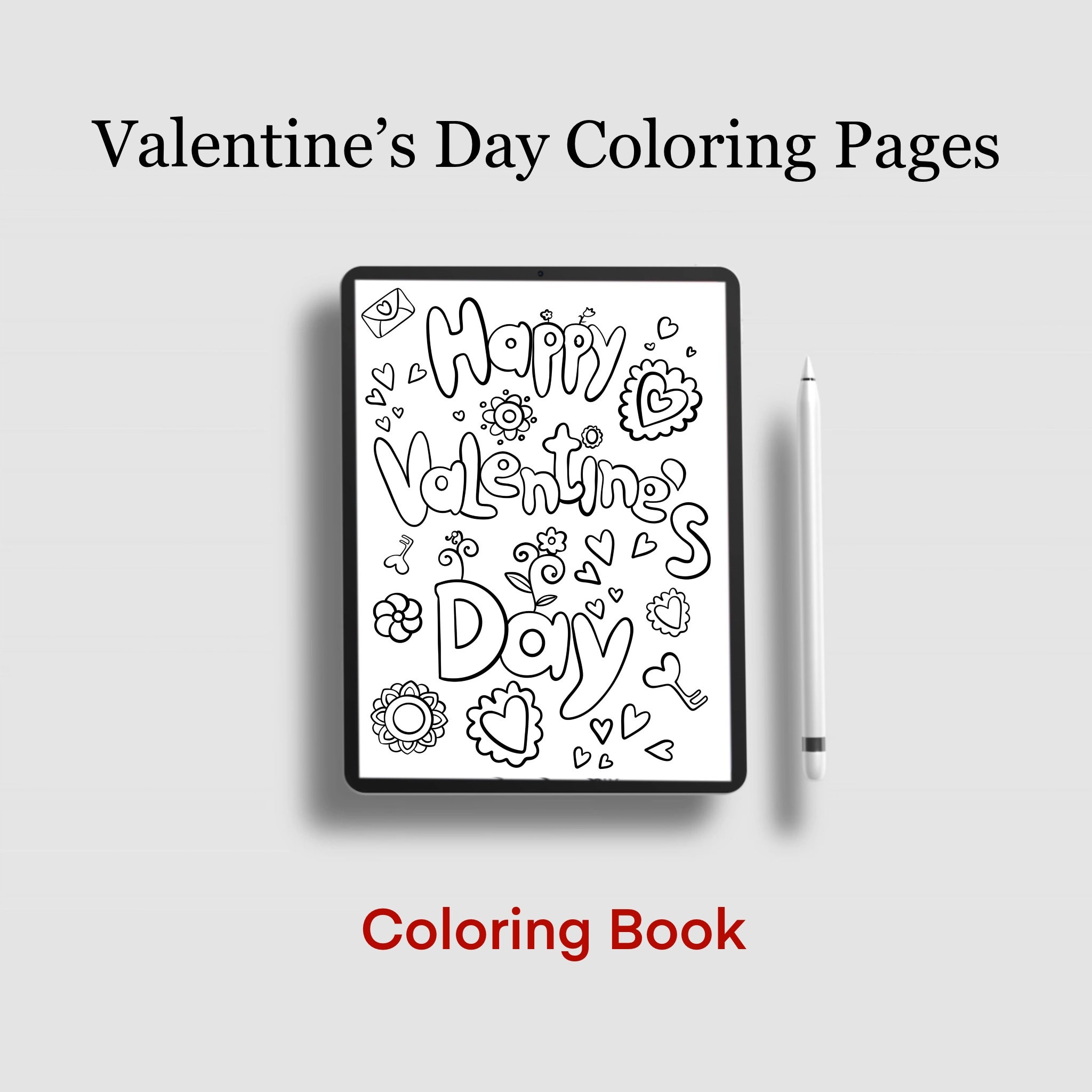 Valentine's Day Digital Coloring Book, Valentine's Day Coloring ...