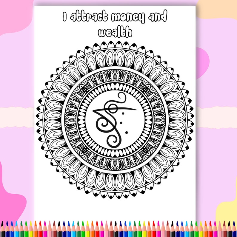 Money Mandala Coloring Page, Mandala Seal Spell, Money Manifestation ...