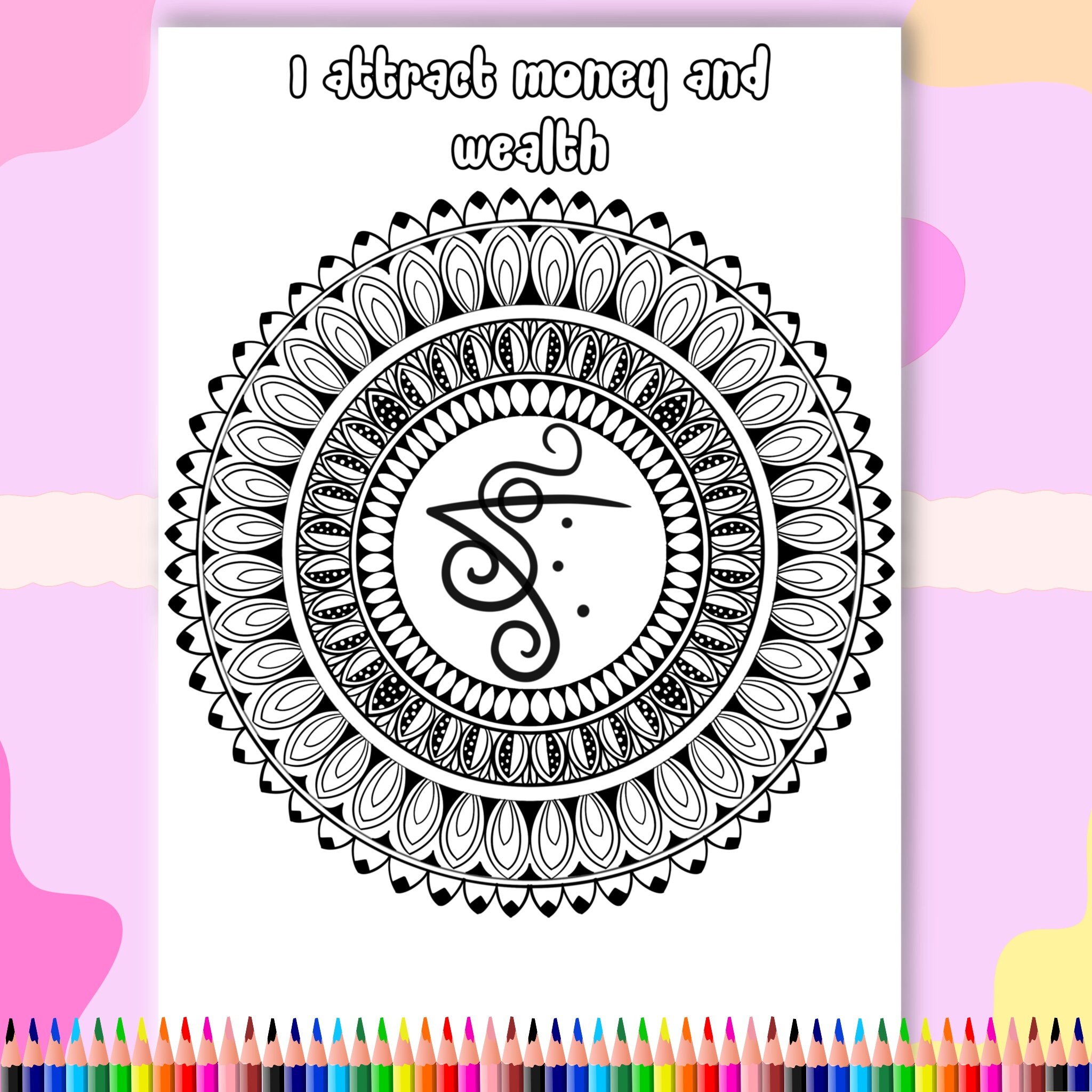 Money Mandala Coloring Page, Mandala Seal Spell, Money Manifestation ...