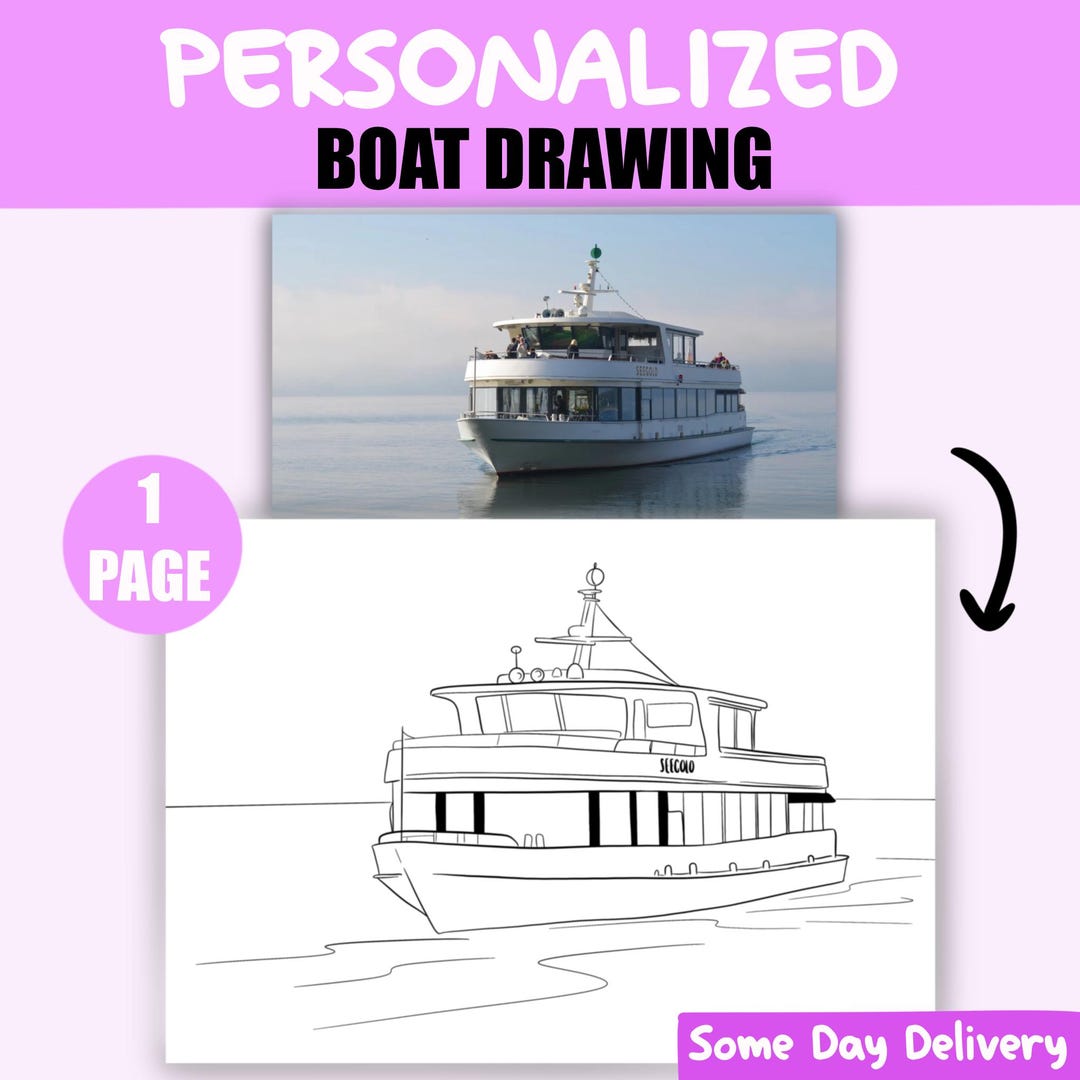 Boat Line Art, Custom Line Drawing Vector File Download , Personalized ...