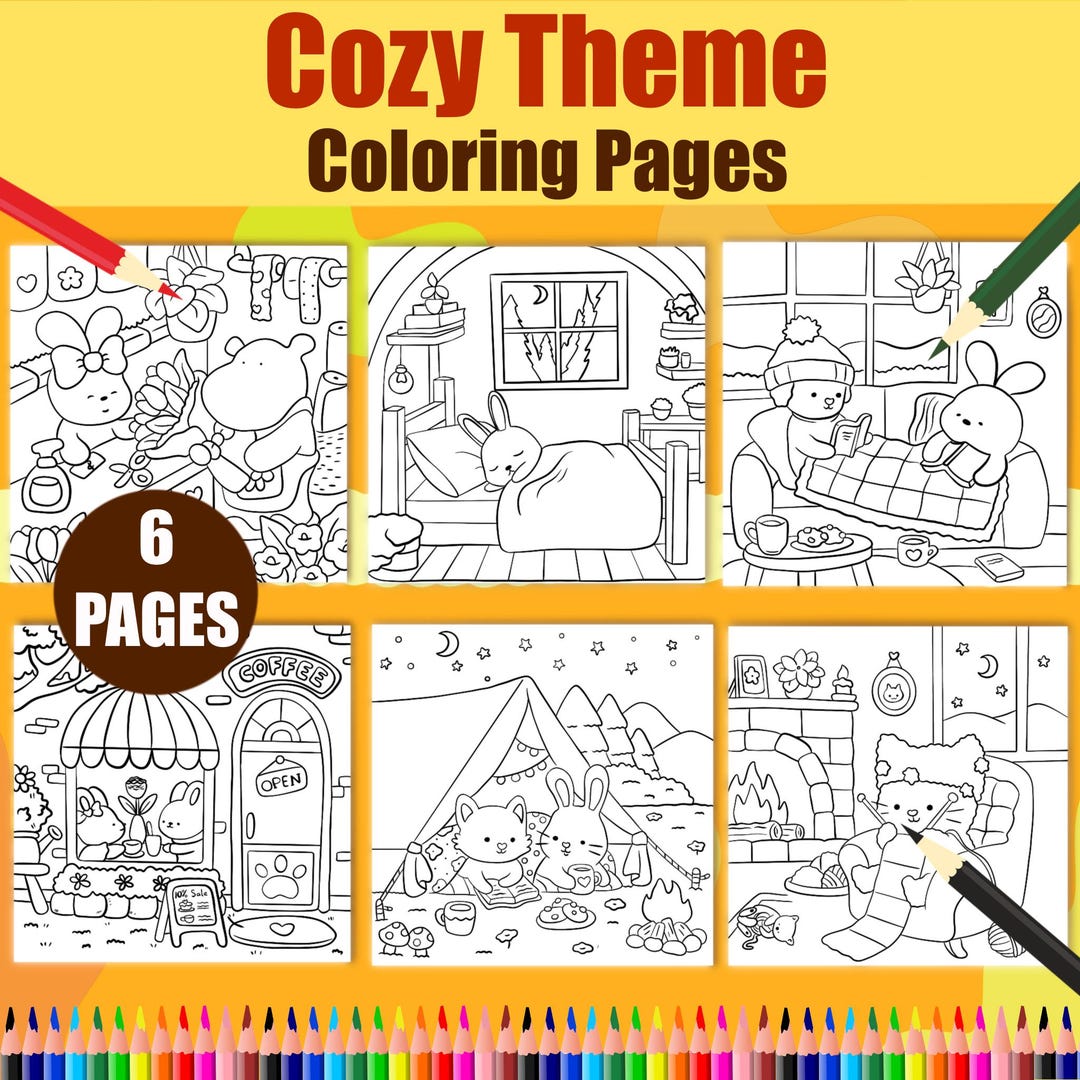 Cozy Vibes Coloring Pages, Comfy Digital Coloring Page, Instantly ...