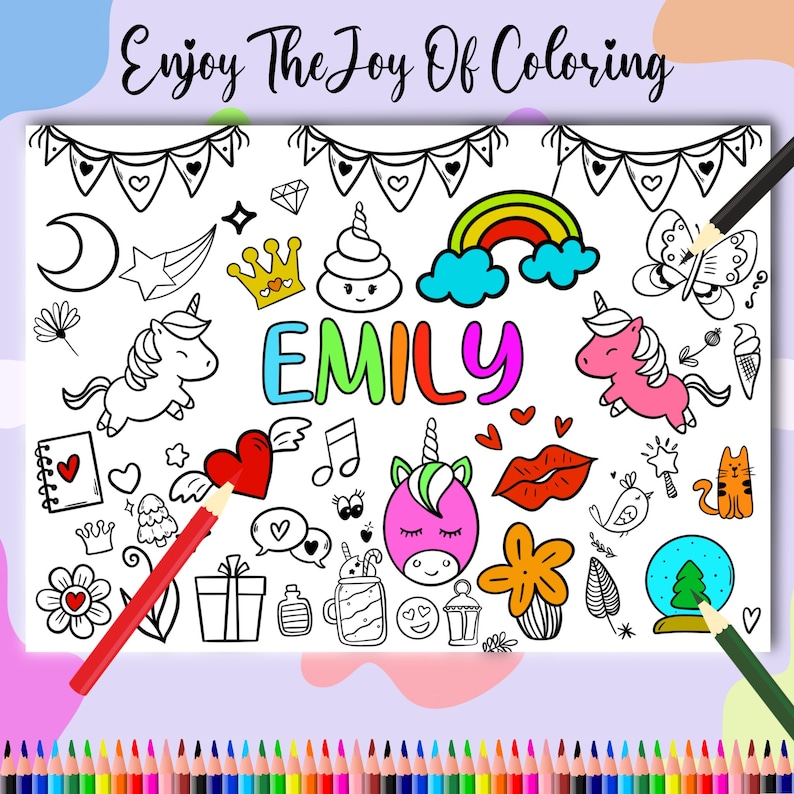 Custom Unicorn Name Coloring Page, Personalized Kids Art (digital ...