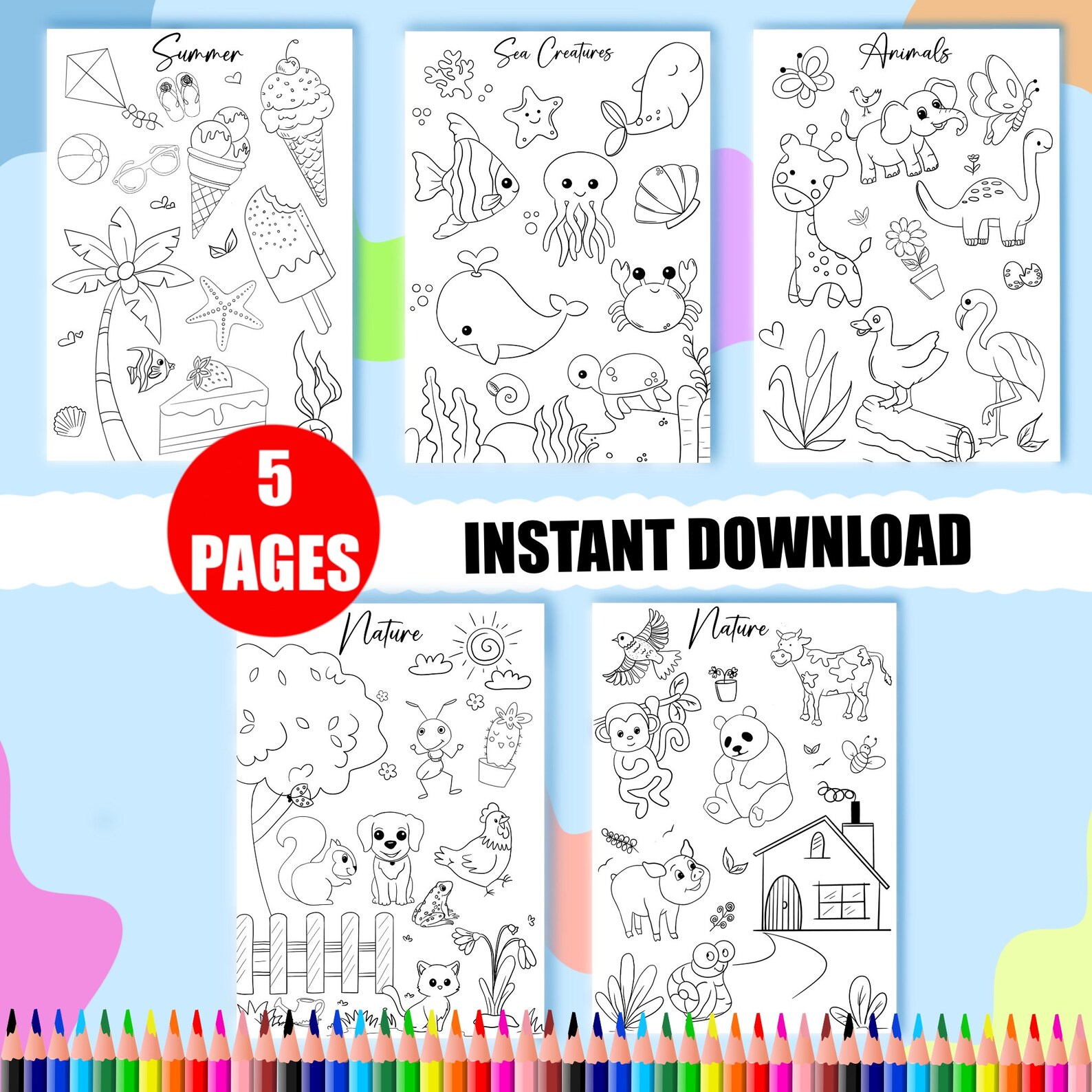 5 Great Coloring Pages for Kids: Animals, Nature, Summer Themed ...
