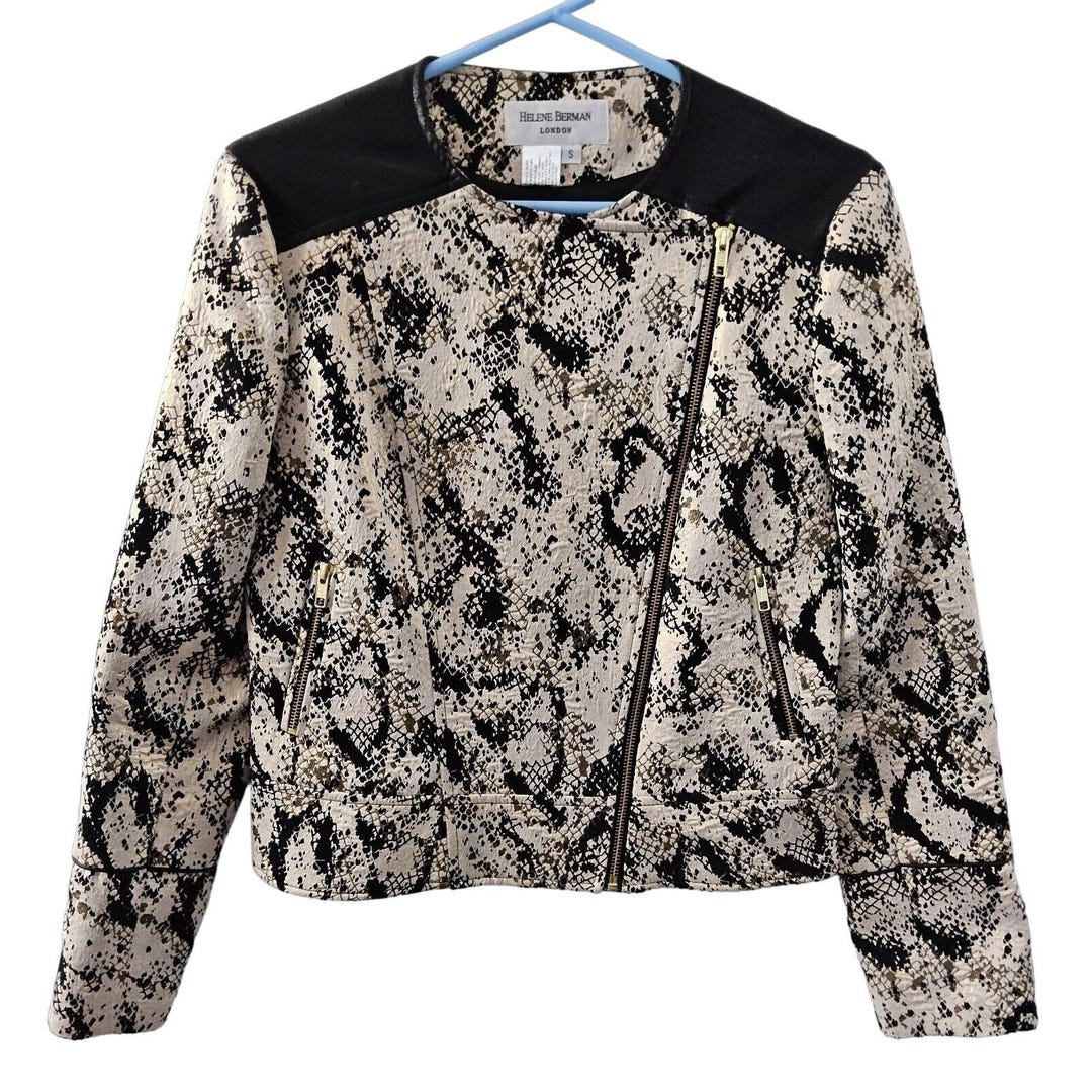 80s Glam Motorcycle Jacket S 4 6 Snakeskin Print Black Gold Rock Biker ...