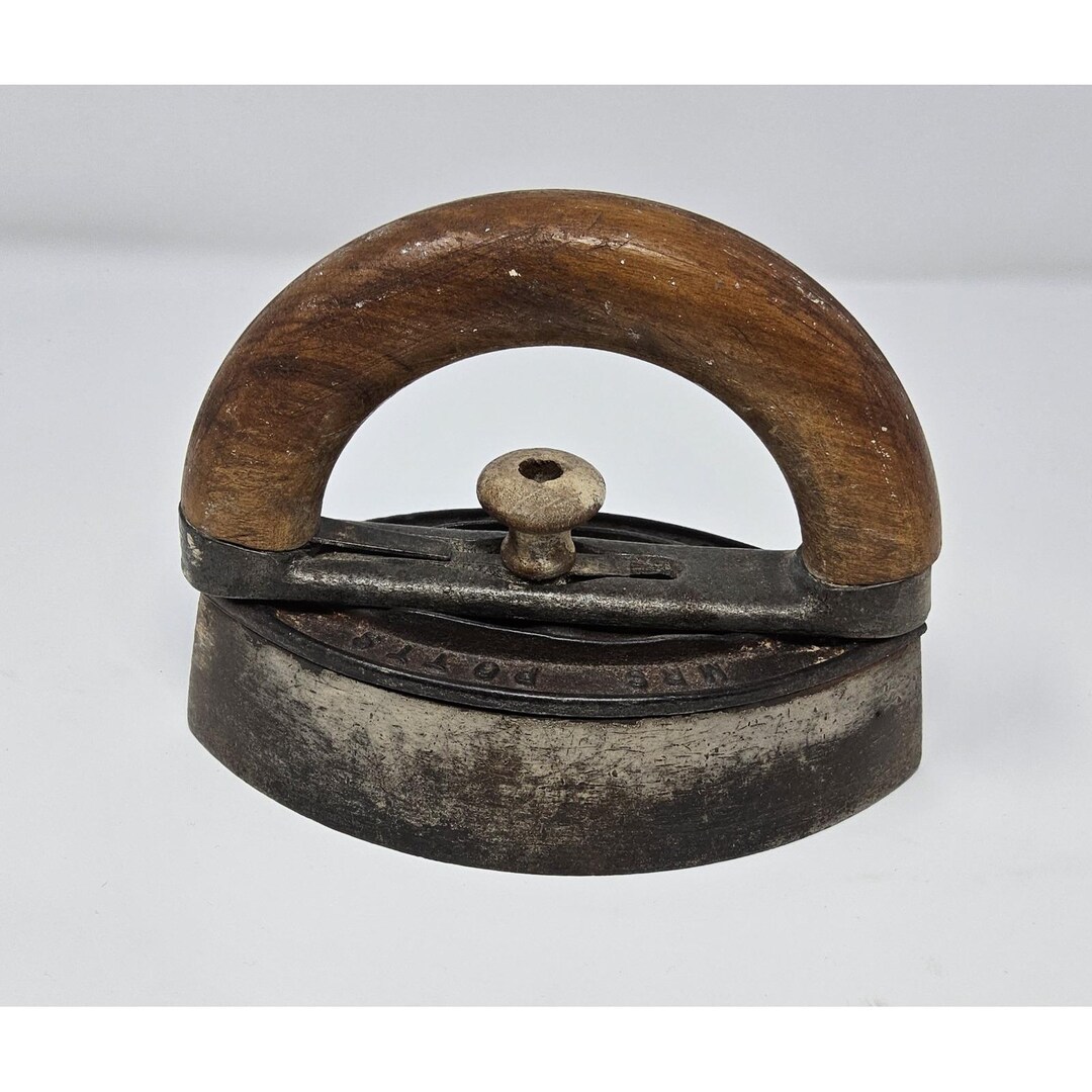 Antique Cast Iron MRS POTTS Sad Rustic Flat Removable Wood Handle 4lb ...
