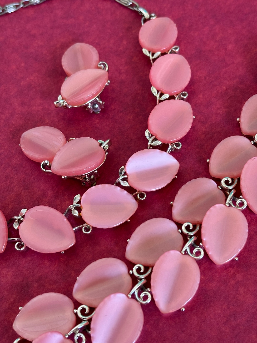 Lisner Petal Pink Thermoset Leaves Necklace, Bracelet, and Earrings - Etsy