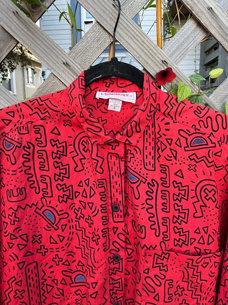 90s Keith Haring Style Button Down Abstract Short Sleeve Shirt - Etsy