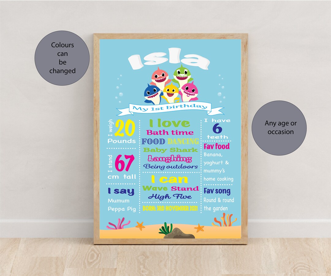 Baby Shark First Birthday Poster, Custom Birthday Sign, 1st Birthday ...