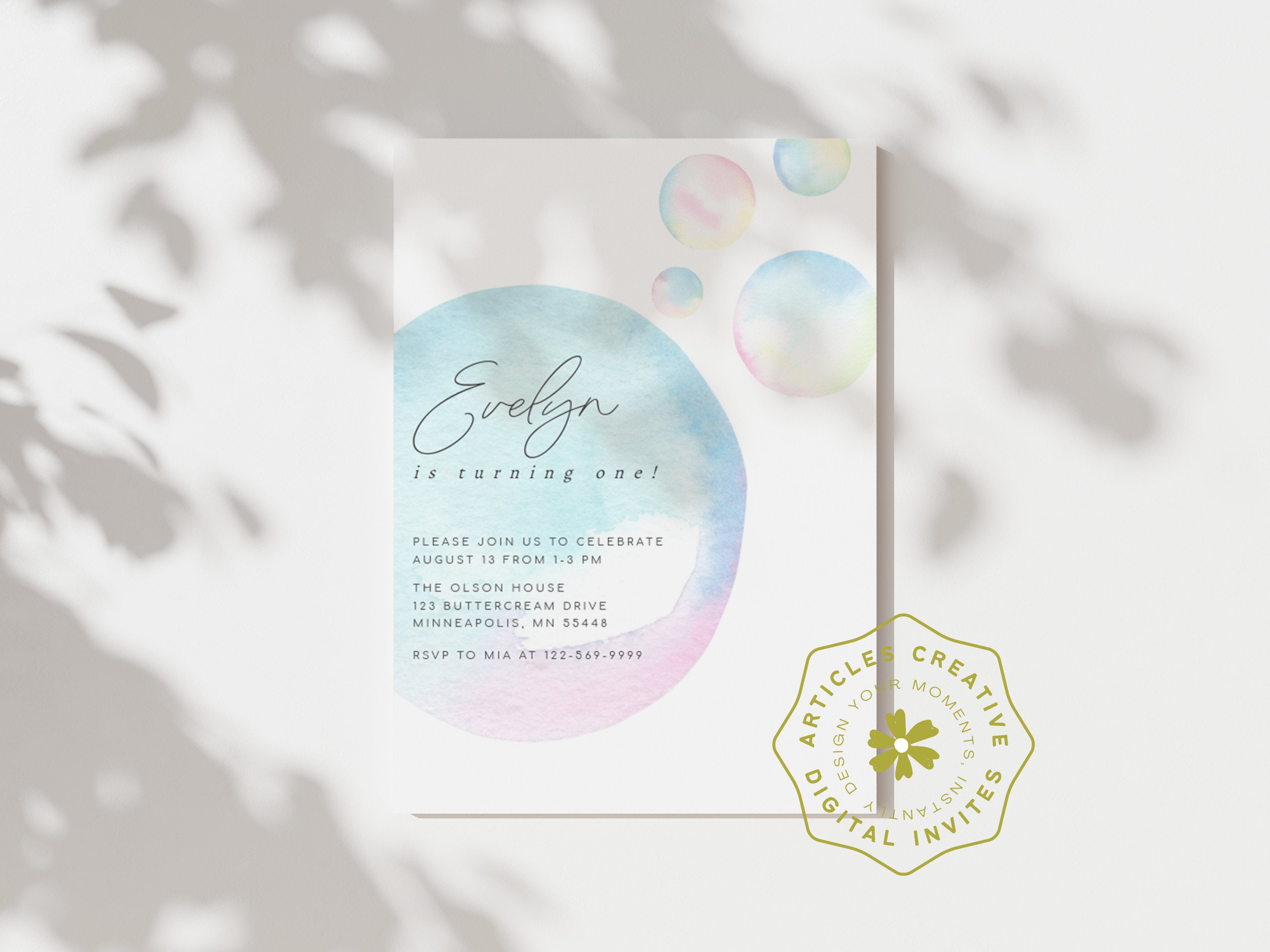 Editable Bubbles Birthday Invitation Instant Download Pastel Bubbles ...