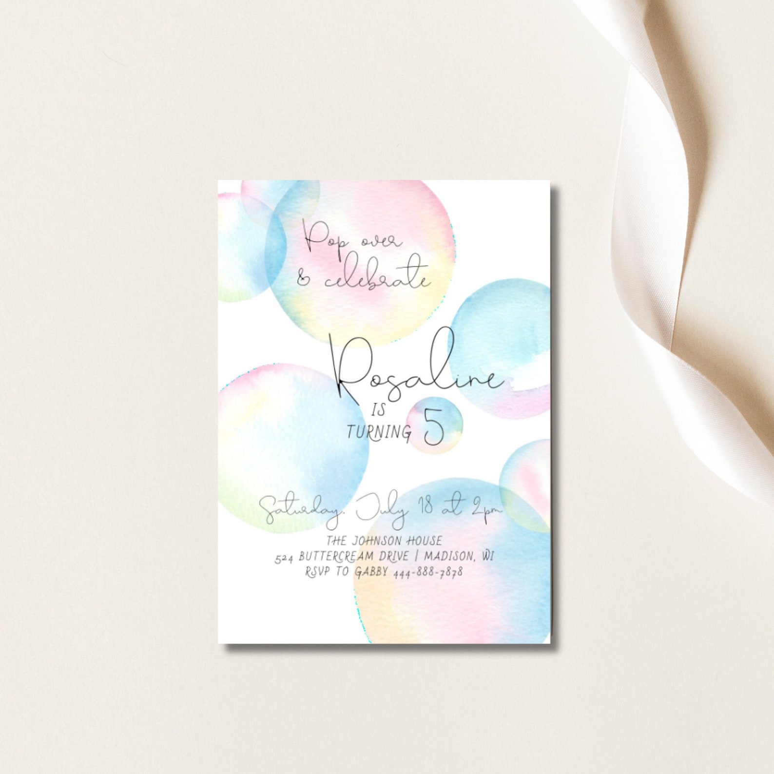 Editable Bubbles Birthday Invitation Instant Download Pastel Bubbles ...