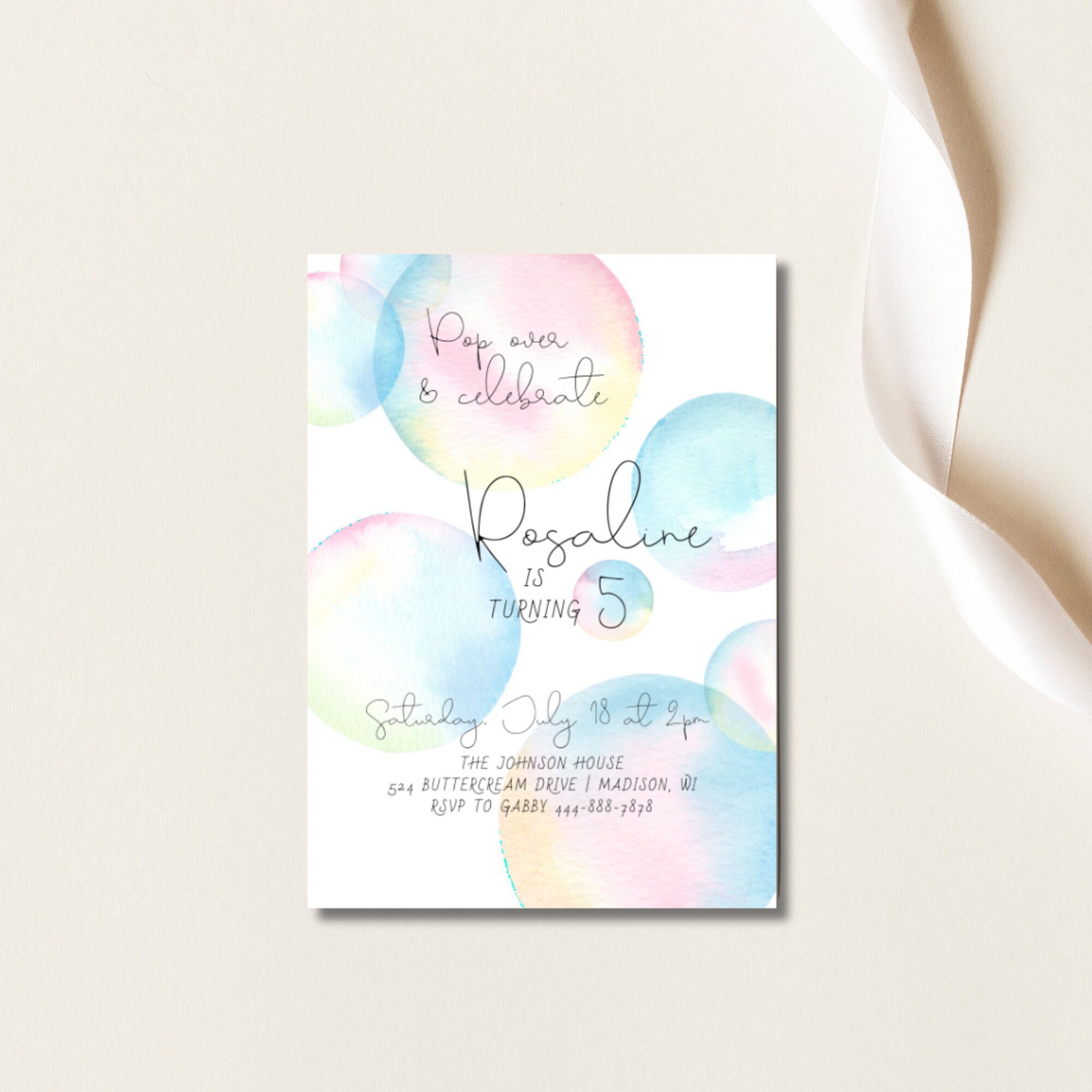 Editable Bubbles Birthday Invitation Instant Download Pastel Bubbles ...