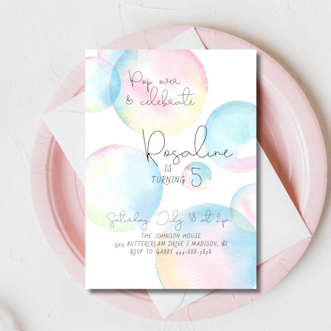 Editable Bubbles Birthday Invitation Instant Download Pastel Bubbles ...
