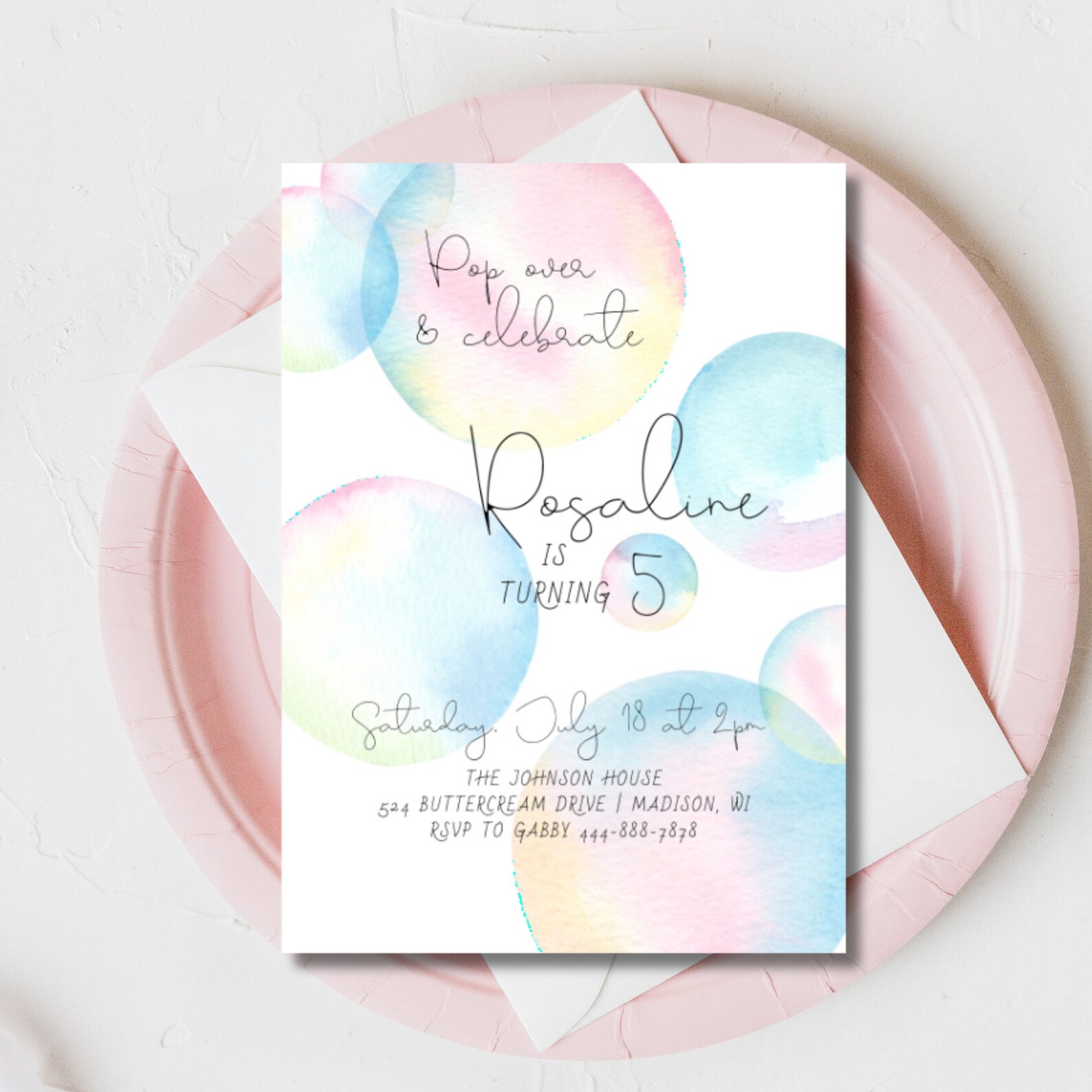 Editable Bubbles Birthday Invitation Instant Download Pastel Bubbles ...