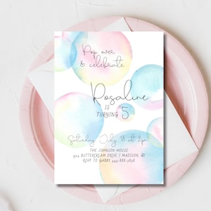 Editable Bubbles Birthday Invitation Instant Download Pastel Bubbles ...