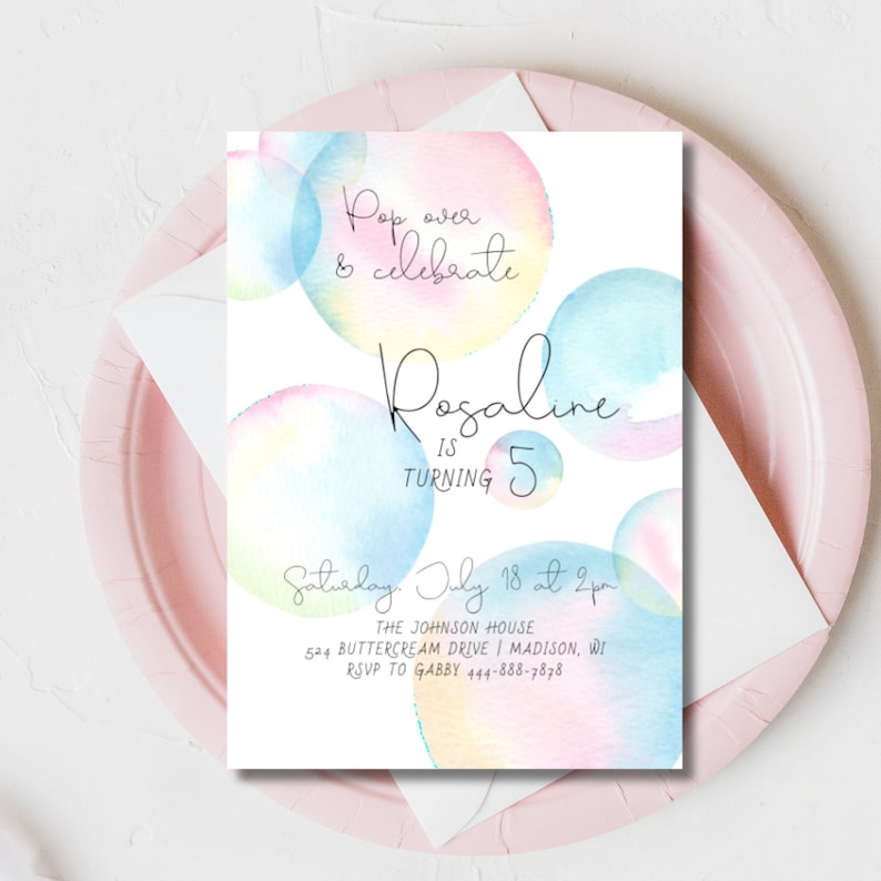 Editable Bubbles Birthday Invitation Instant Download Pastel Bubbles ...
