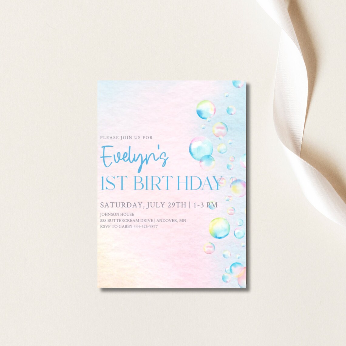 Editable Bubbles Birthday Invitation Instant Download Pastel Bubbles ...