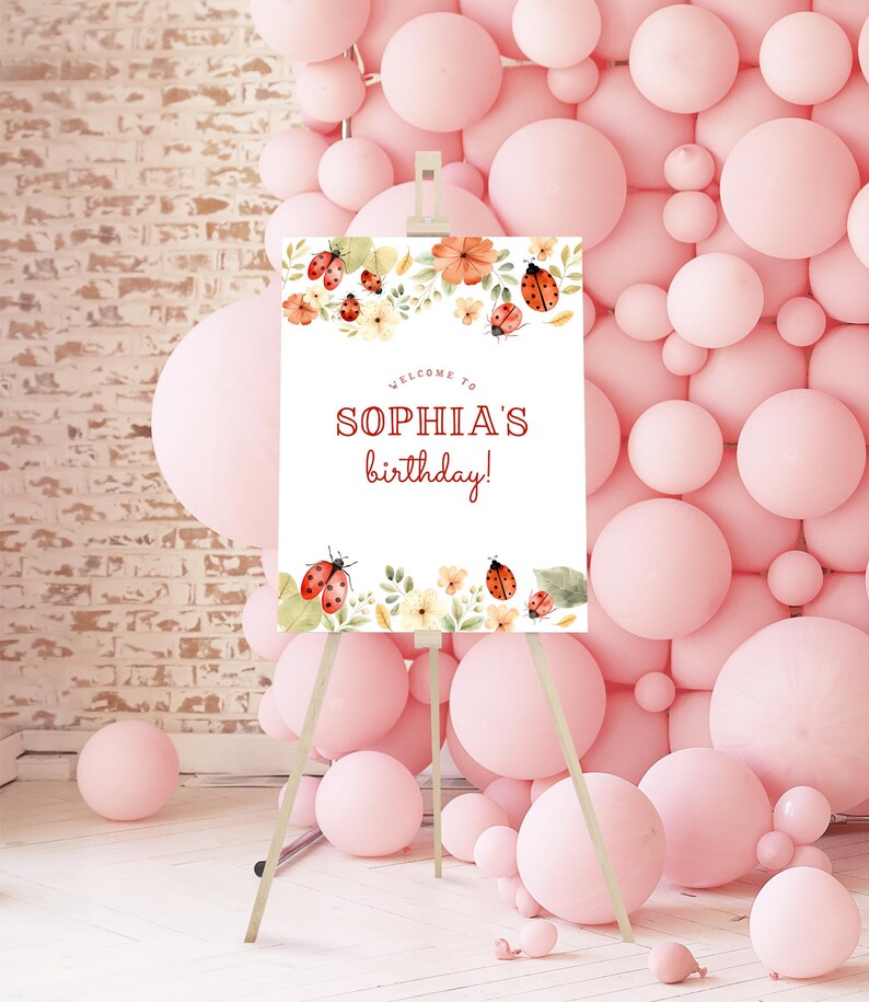Editable Ladybug Birthday Welcome Sign Our Little Ladybug Birthday ...