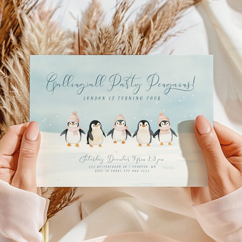 Editable Penguin Birthday Invitation Calling All Party Penguins Instant ...