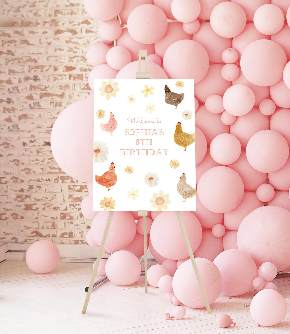 Editable Chicken Birthday Welcome Sign Chicken Instant Download Floral ...
