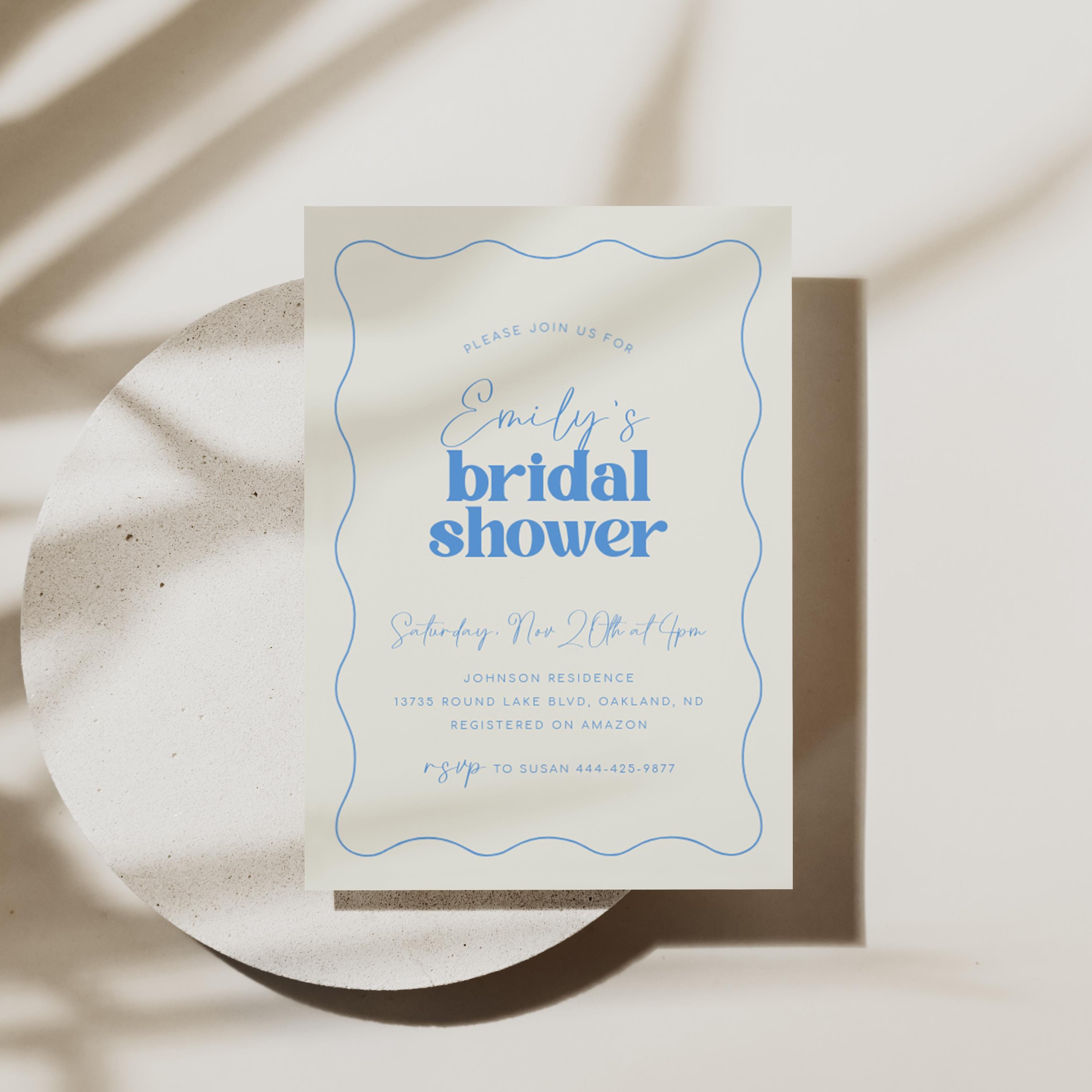 Editable Wavy Bridal Shower Invitation Instant Download Modern Blue ...