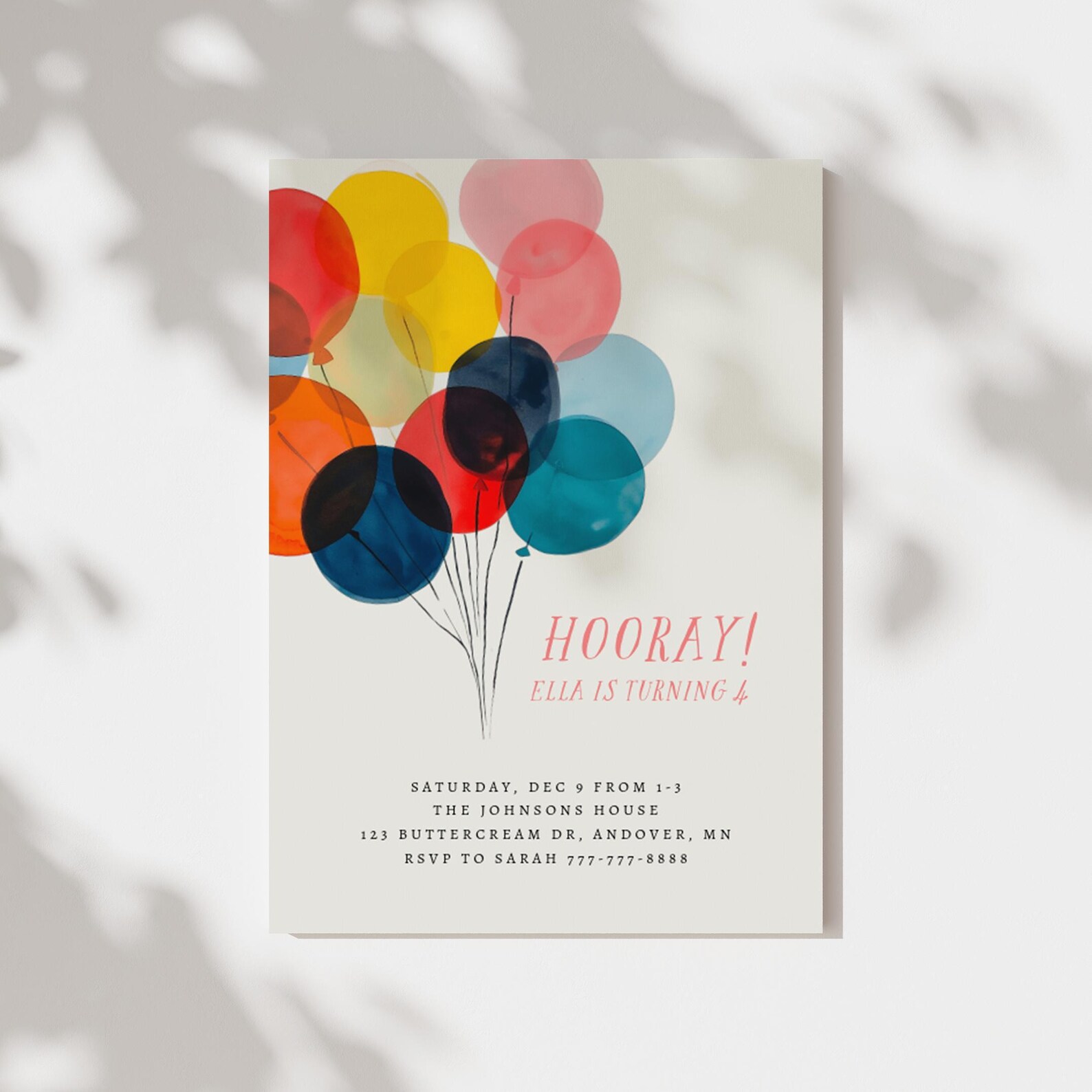 Editable Whimsical Balloon Birthday Invitation Instant Download Hand ...
