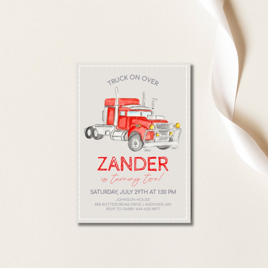 Editable Truck on Over Invitation Semi Truck Birthday Instant Download ...