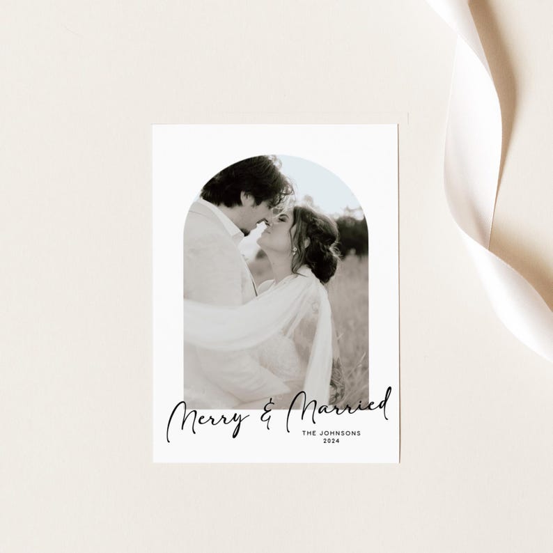Editable Merry & Married Photo Christmas Card Instant Download Newlywed ...