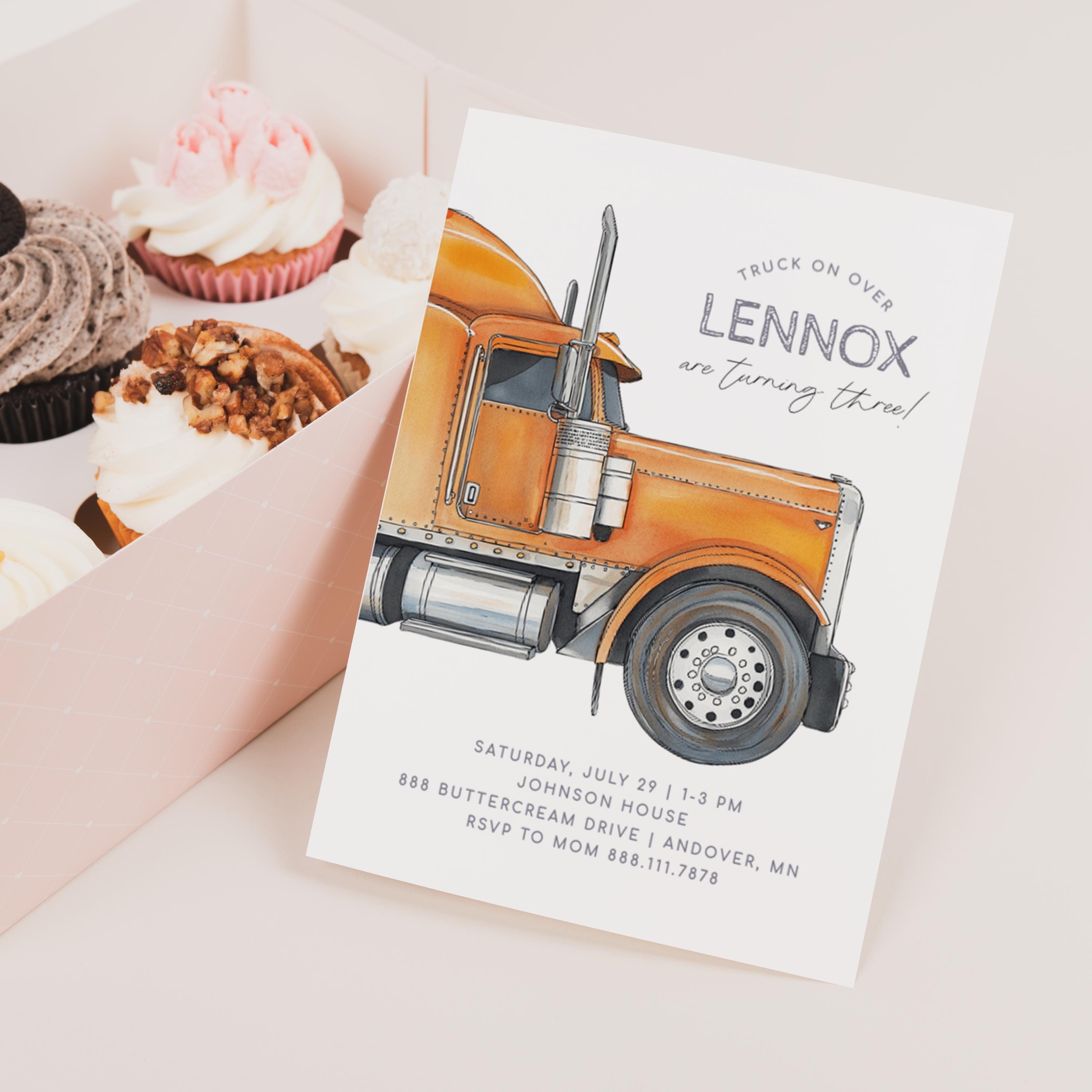 Editable Truck on Over Invitation Peterbilt Semi Truck Birthday Instant ...