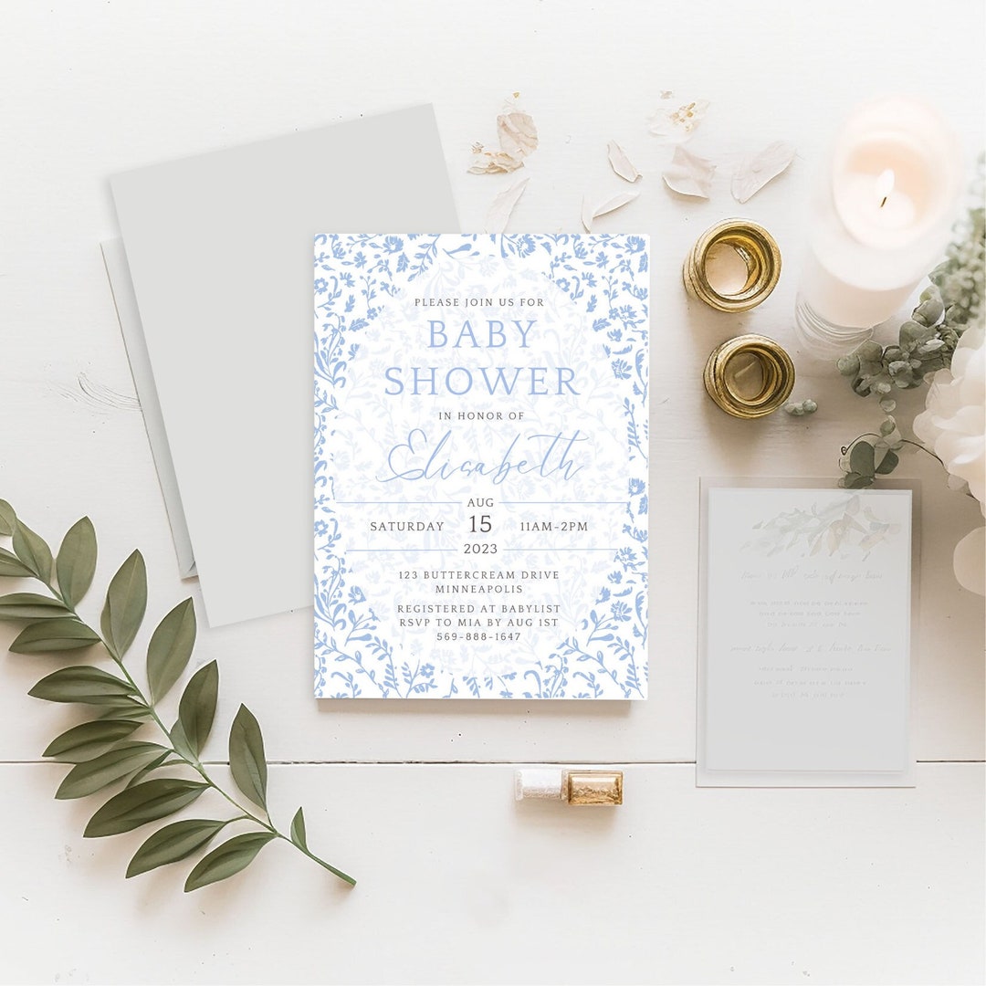 Dusty Blue Baby Shower Invitation Blue Floral Shower Vintage - Etsy